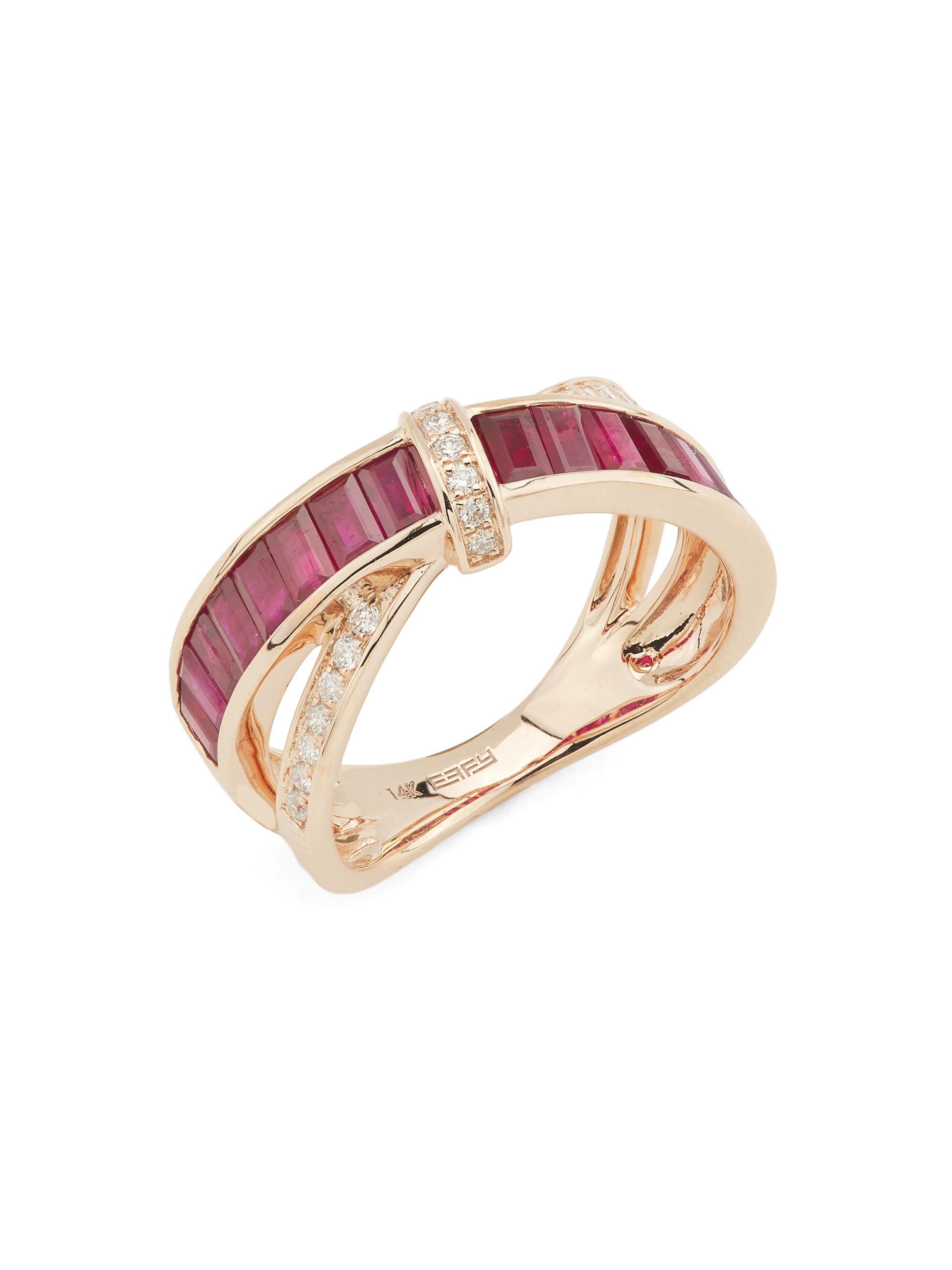 Bloomingdales Fine Collection Ruby & Diamond Crossover Statement Ring in 14K Rose Gold