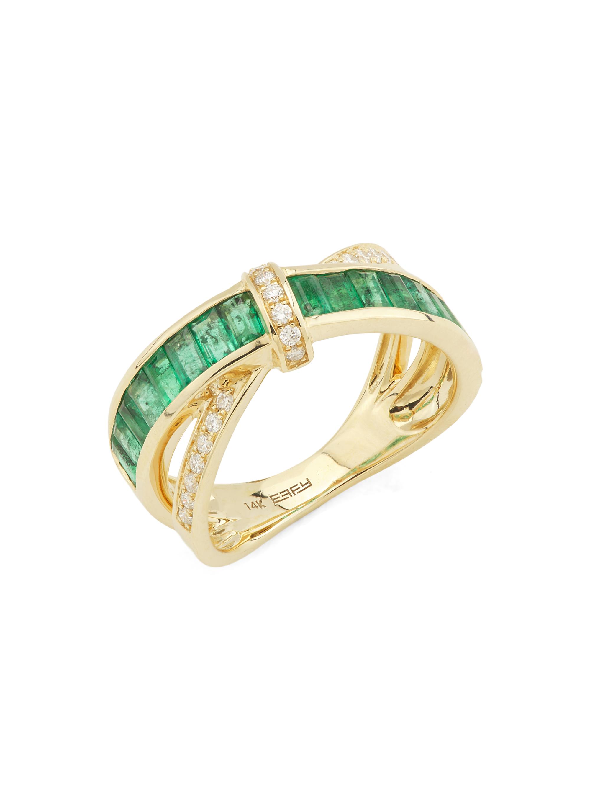 Click here for Effy Womens 14K Yellow Gold  1.71 TCW Emerald & 0.... prices
