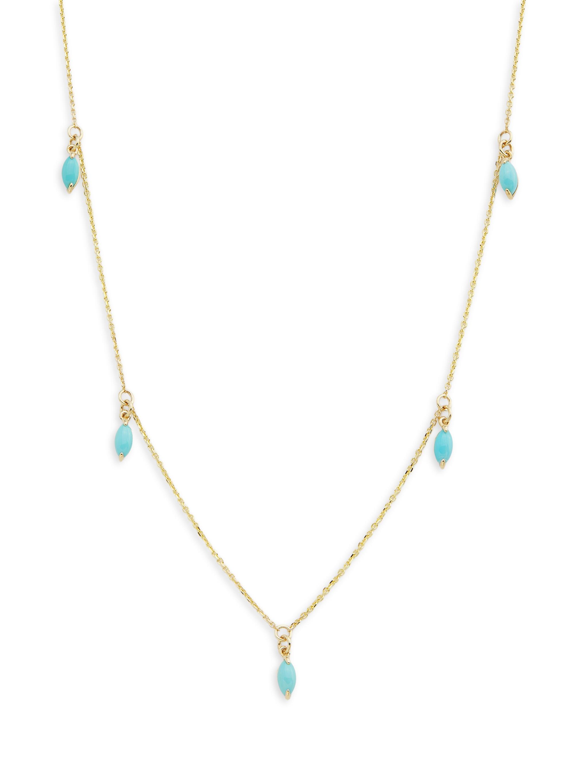 Click here for Effy Womens 14K Yellow Gold & Turquoise Station Ne... prices