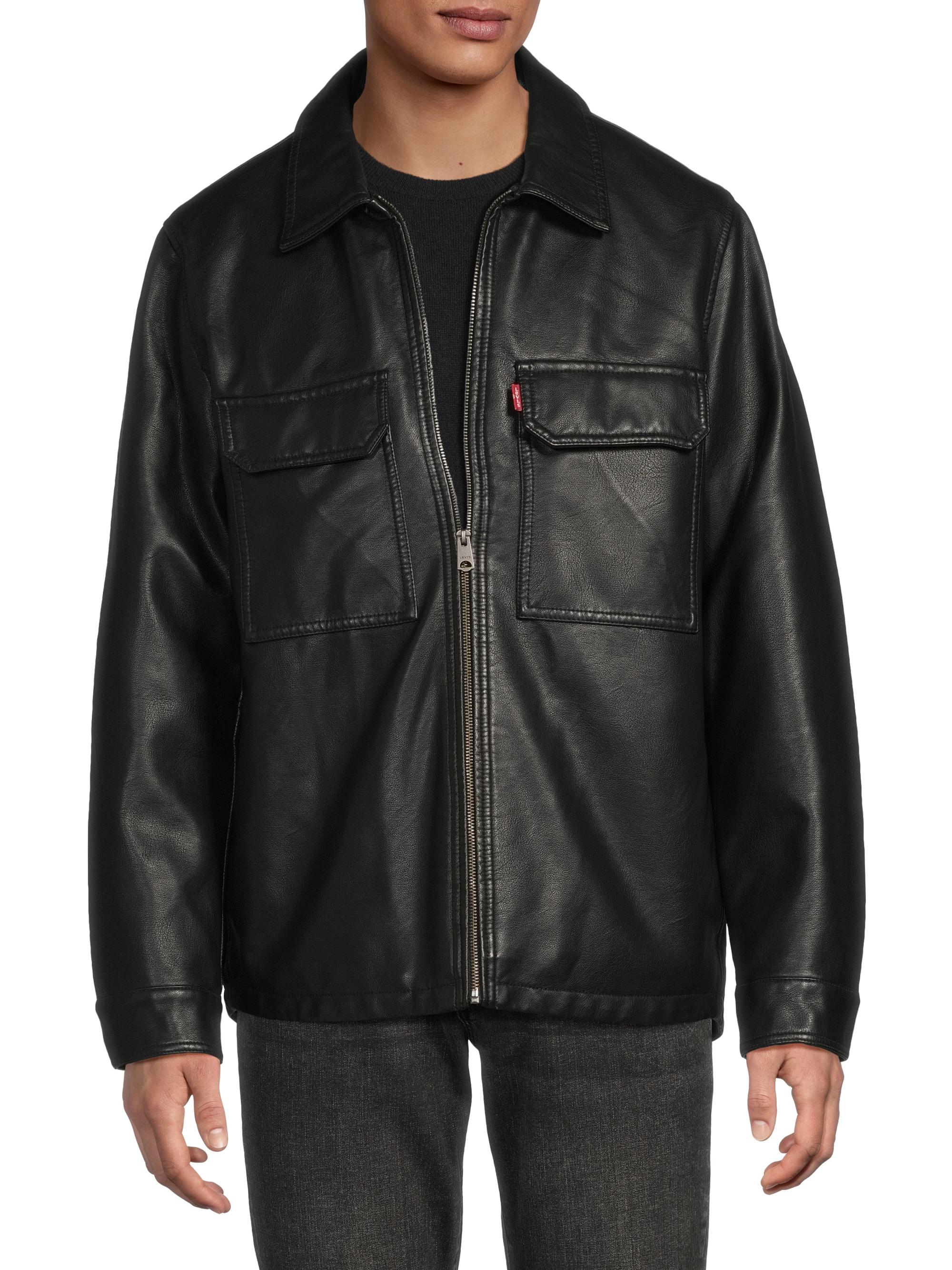 Click here for Levis Mens Depot Faux Leather Shacket - Black - Si... prices