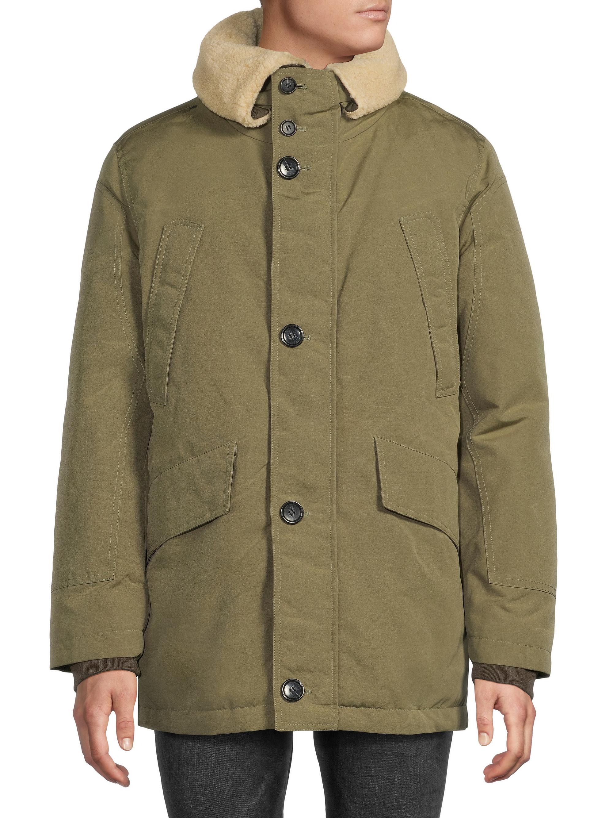 Marc New York Mens Wittstock Insulated Full-Zip Waxed Parka with Removable Fleece Trim - Sage