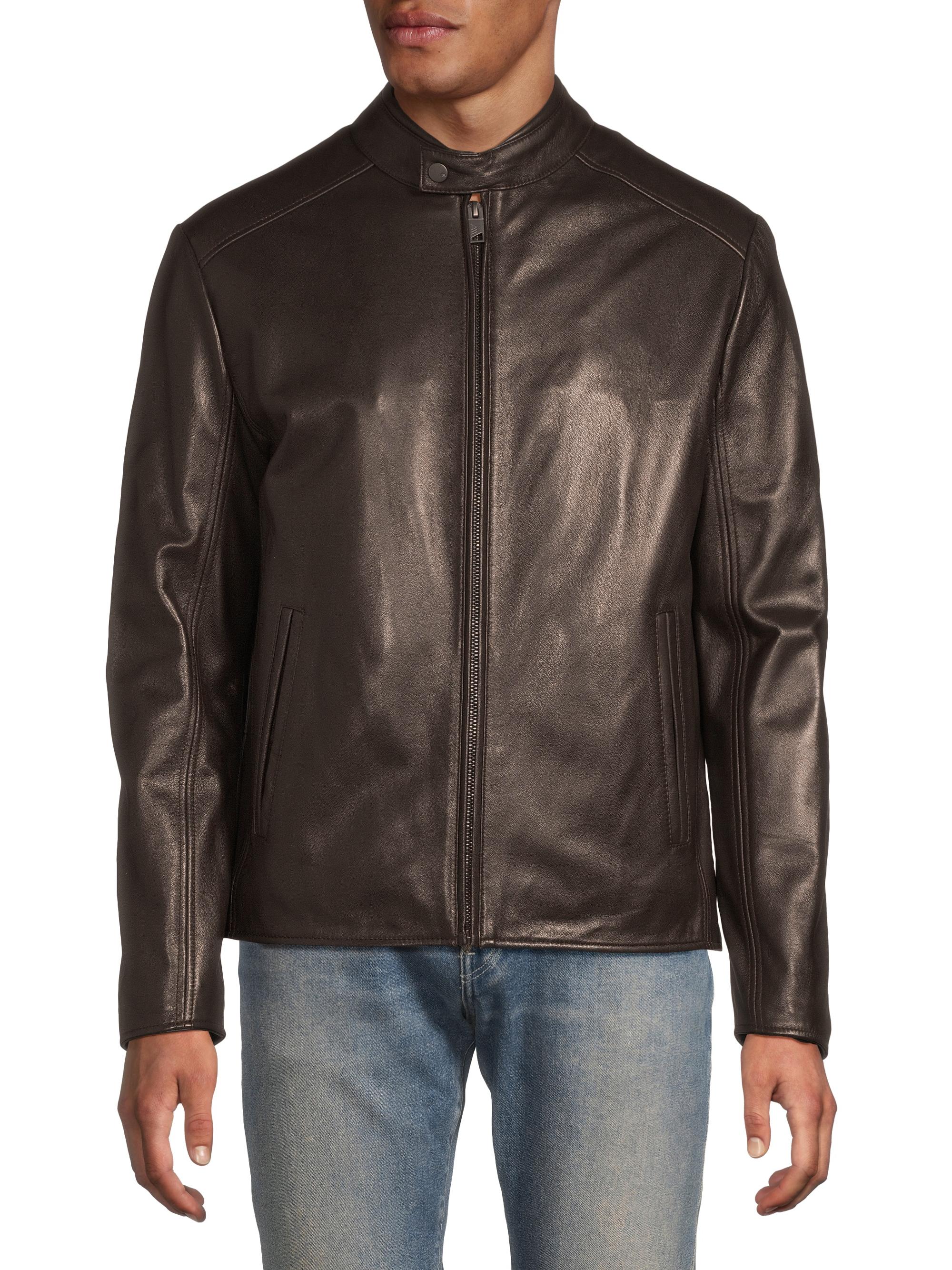 Click here for Andrew Marc Mens Clayton Leather Jacket - Chocolat... prices