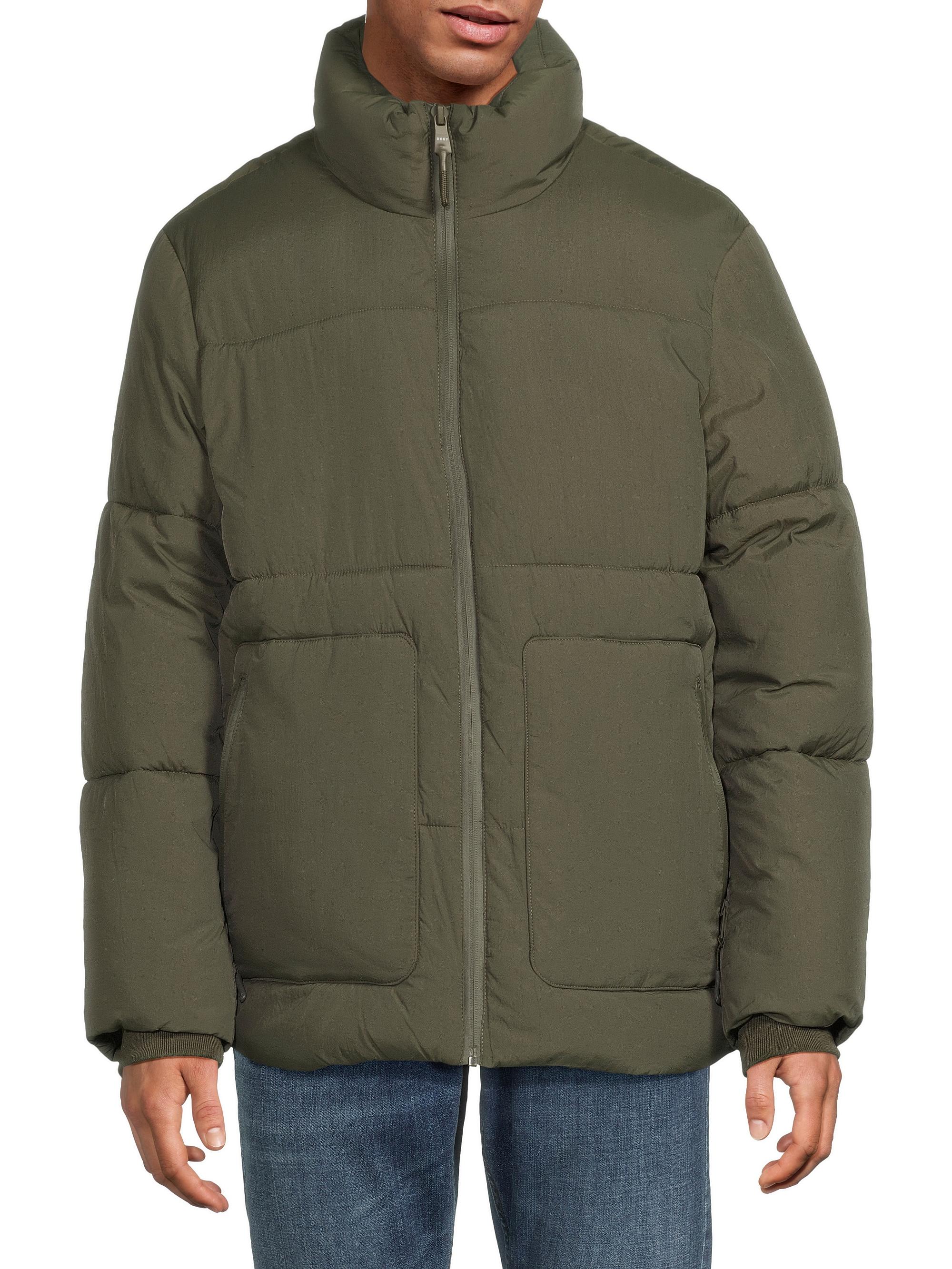 Click here for Dkny Mens Stand Collar Puffer Jacket - Olive - Siz... prices