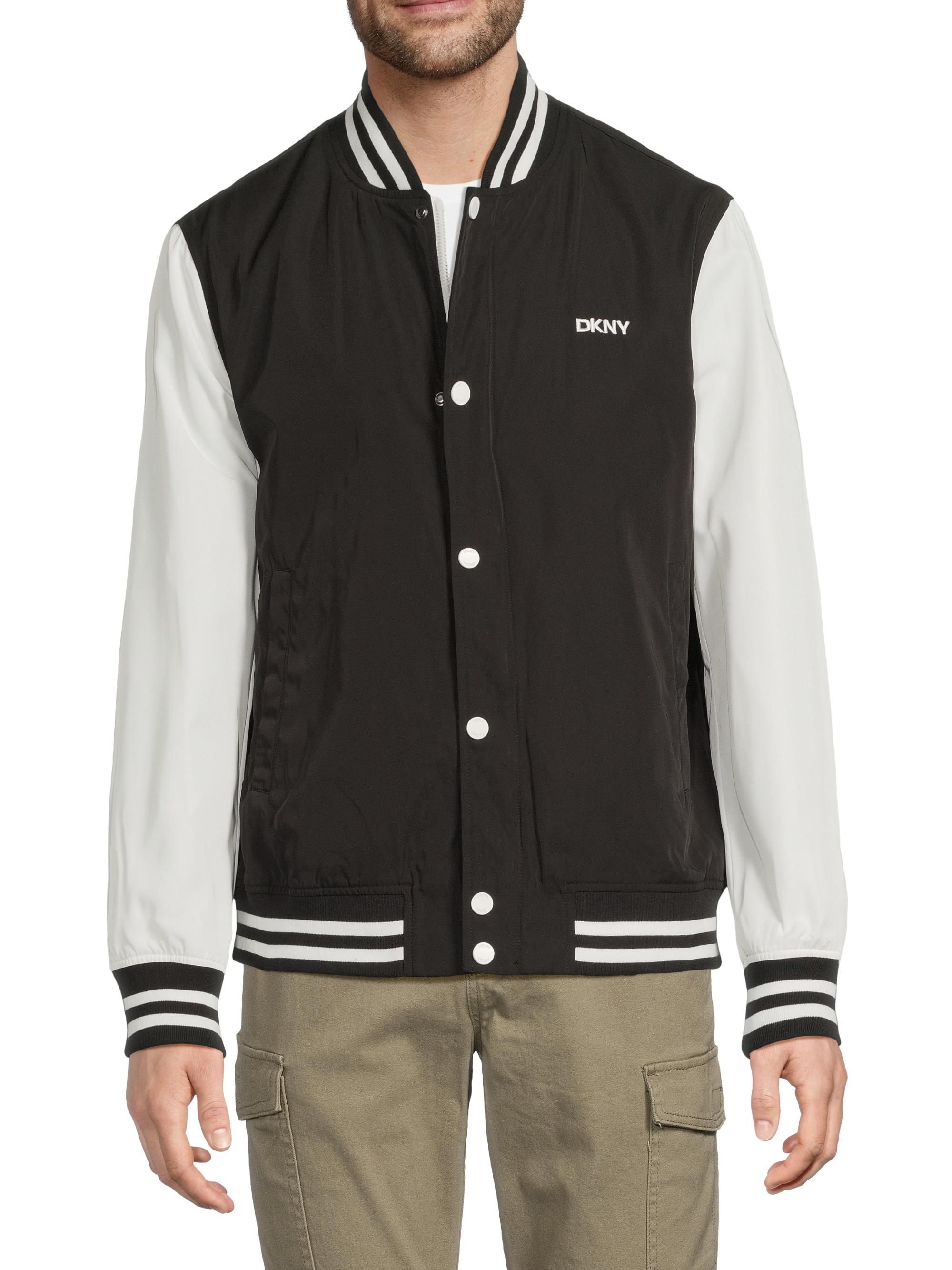 Click here for Dkny Mens Colorblock Logo Varsity Jacket - Black -... prices
