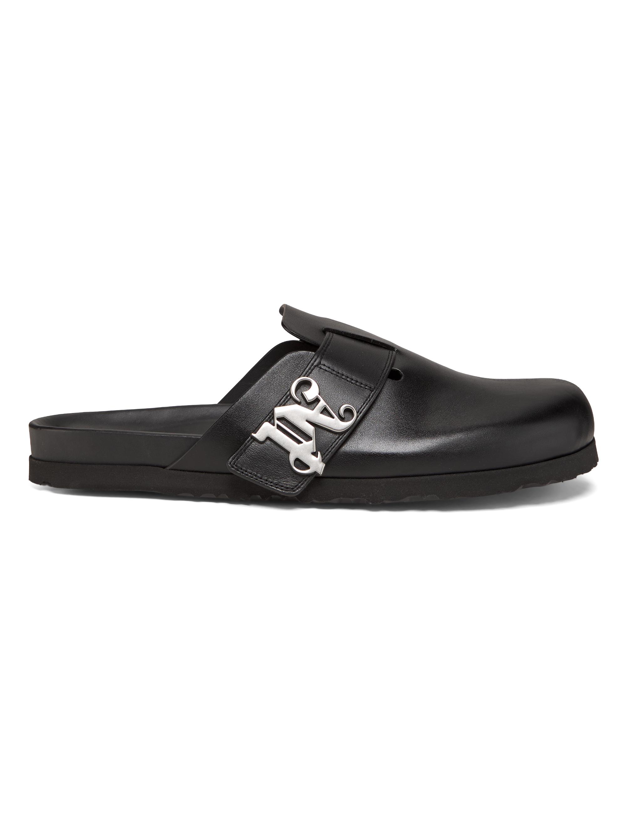 Click here for Palm Angels Mens Logo Leather Mules - Black - Size... prices
