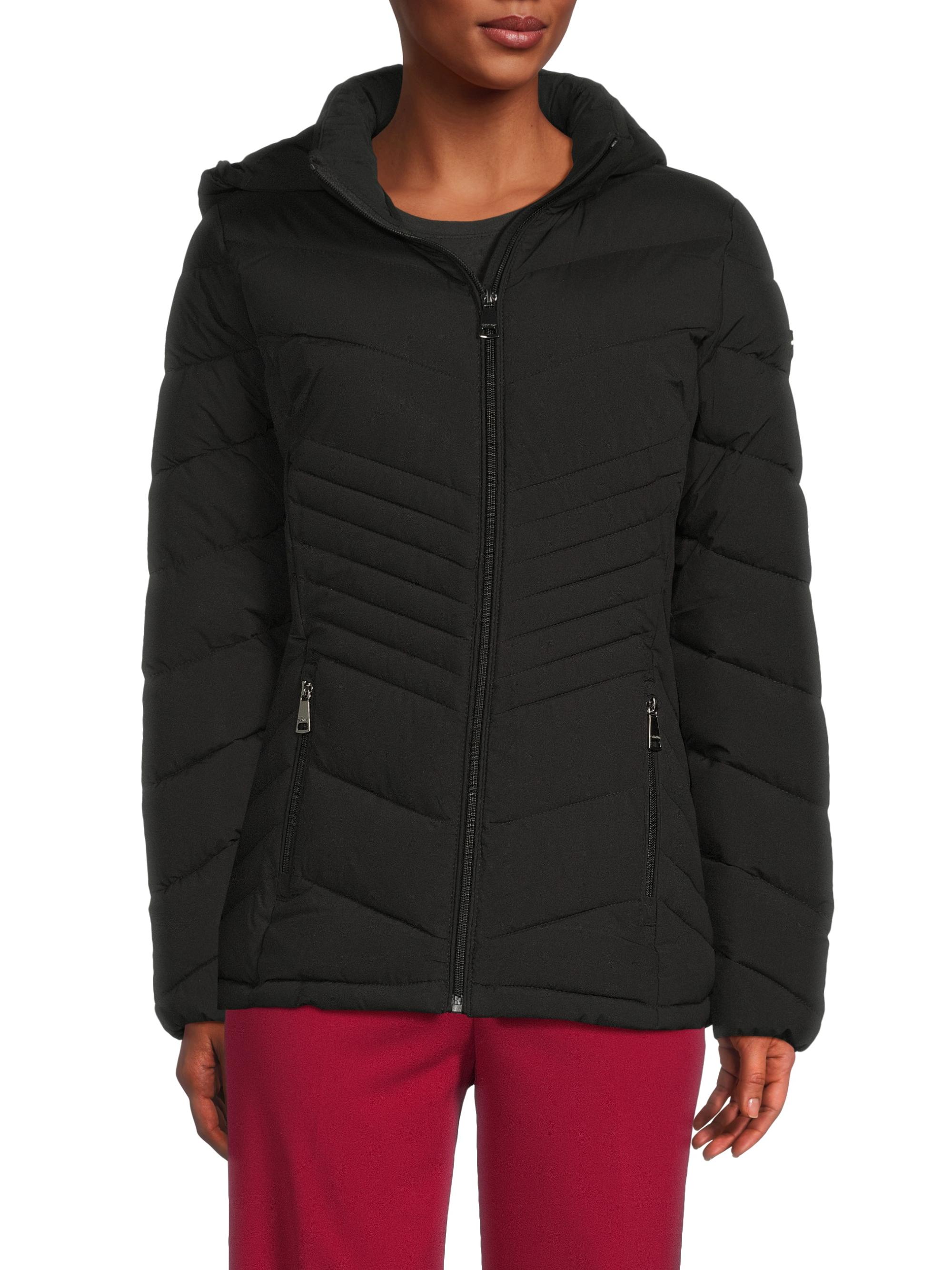 Click here for Calvin Klein Womens Quilted Hooded Jacket - Ebony... prices