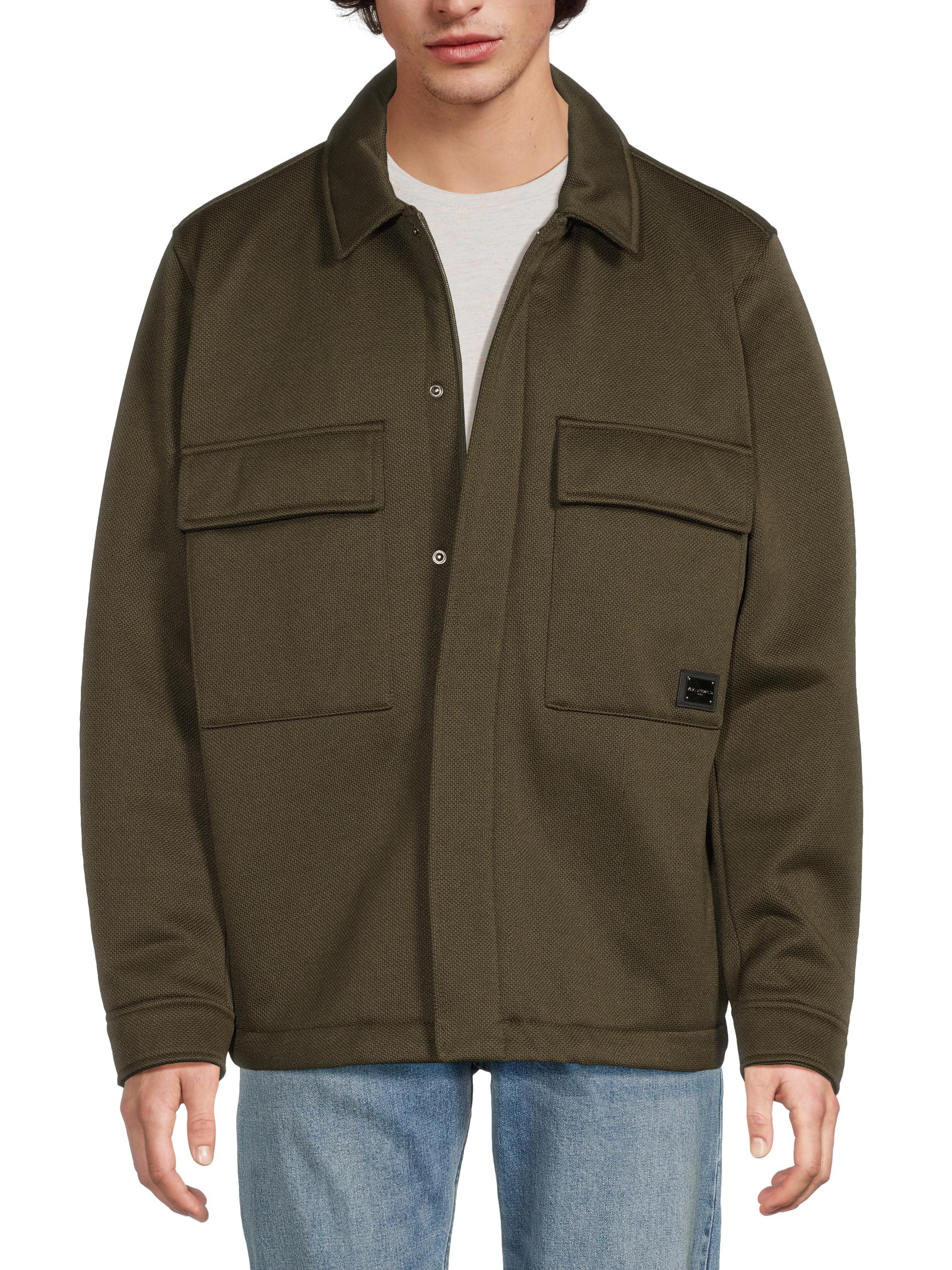 Karl Lagerfeld Paris Mens Twill Collared Shirt Jacket - Olive
