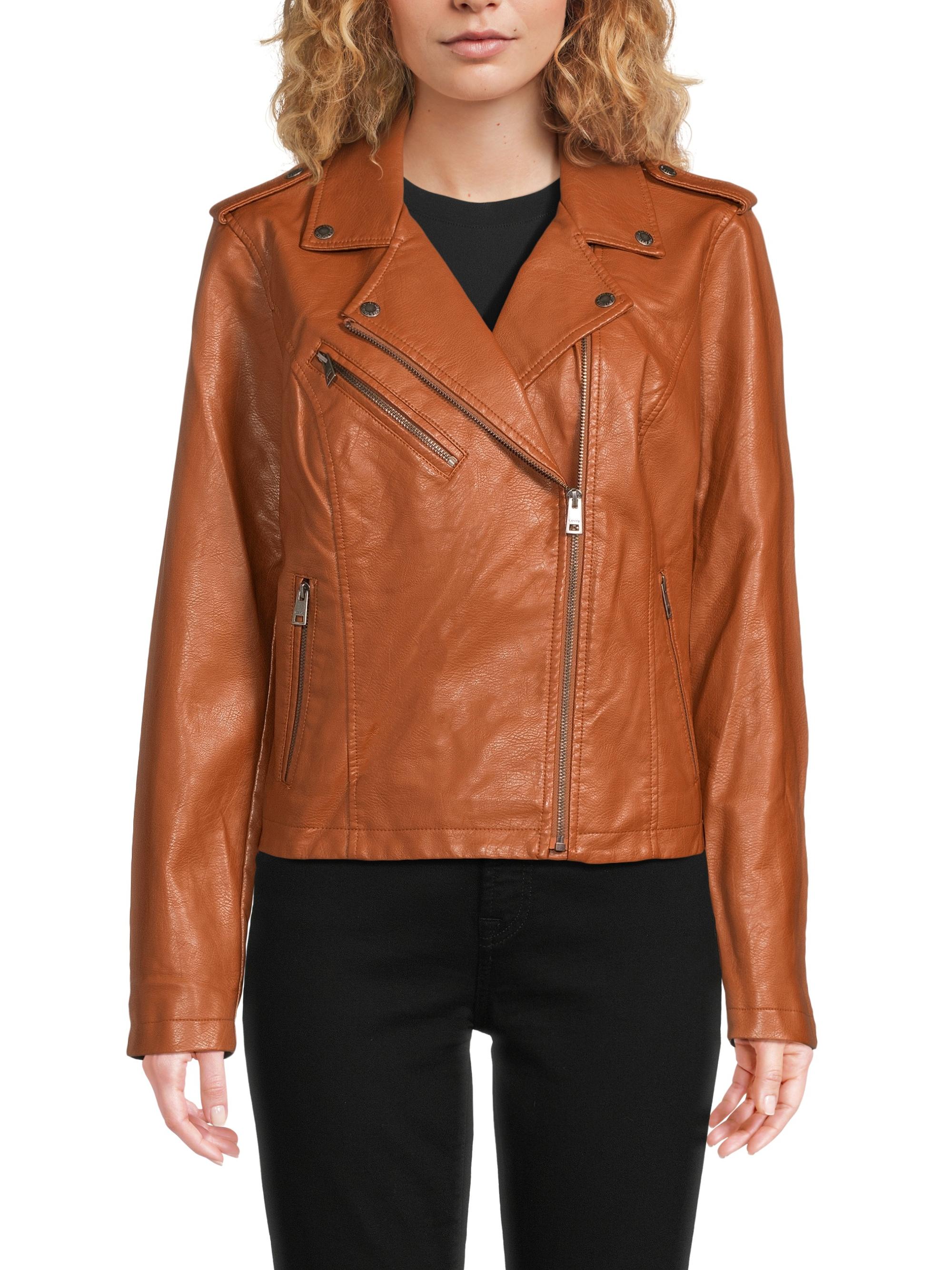 Click here for Levis Womens Faux Leather Moto Jacket - Camel - Si... prices