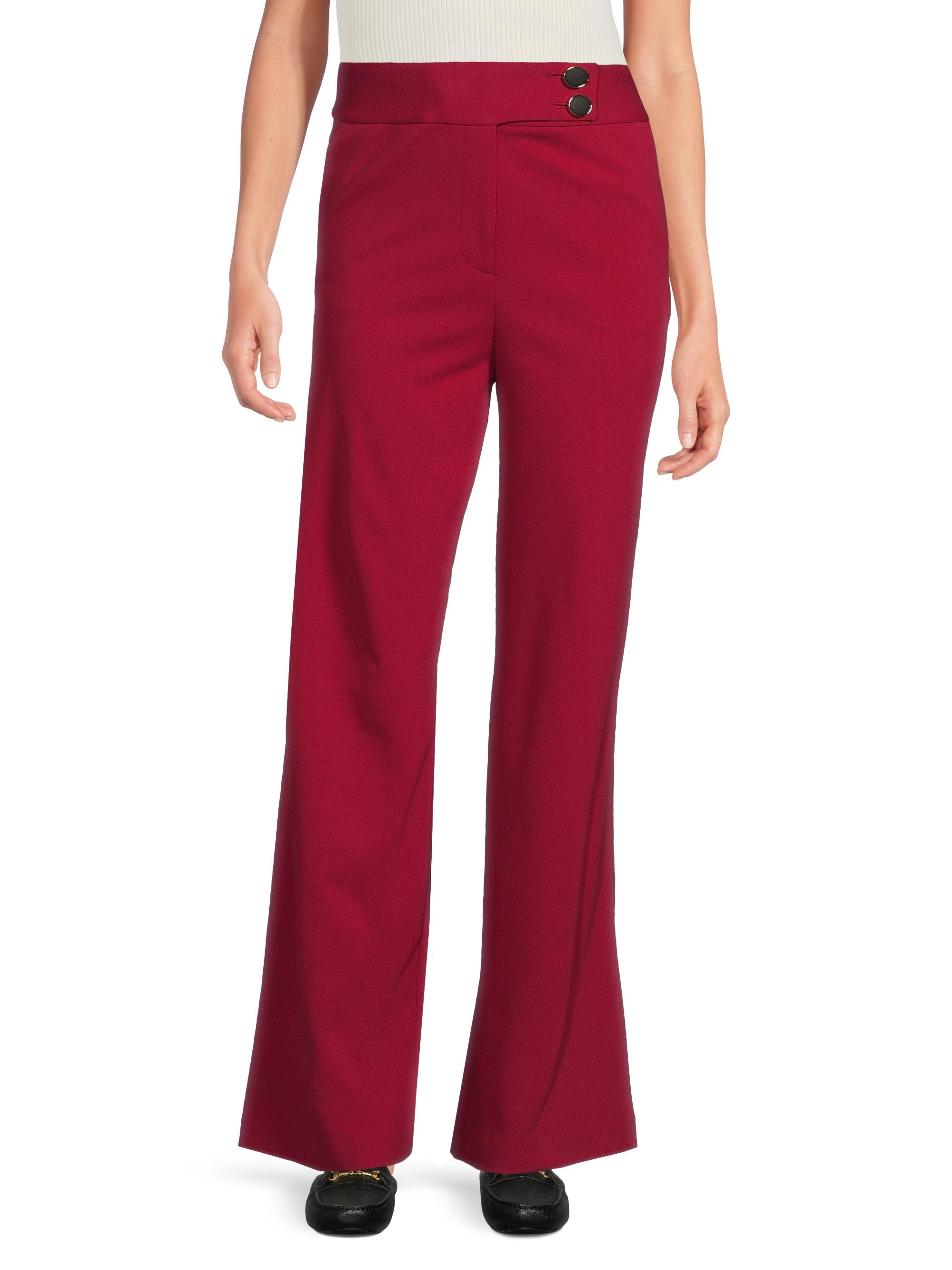 Calvin Klein Womens Mid-Rise Wide-Leg Pants - Cranberry