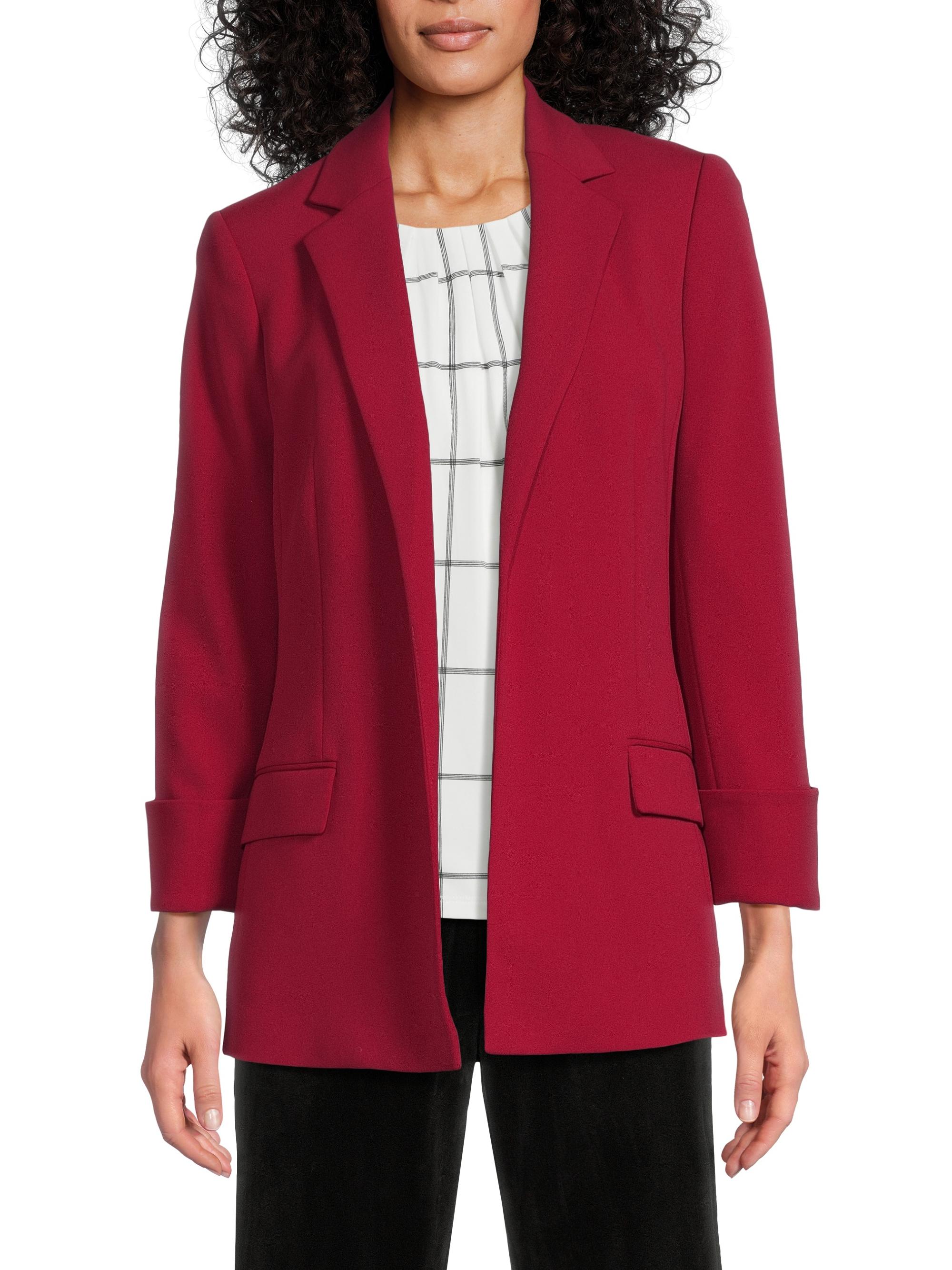 Click here for Calvin Klein Womens Notch Lapel Blazer - Cranberry... prices