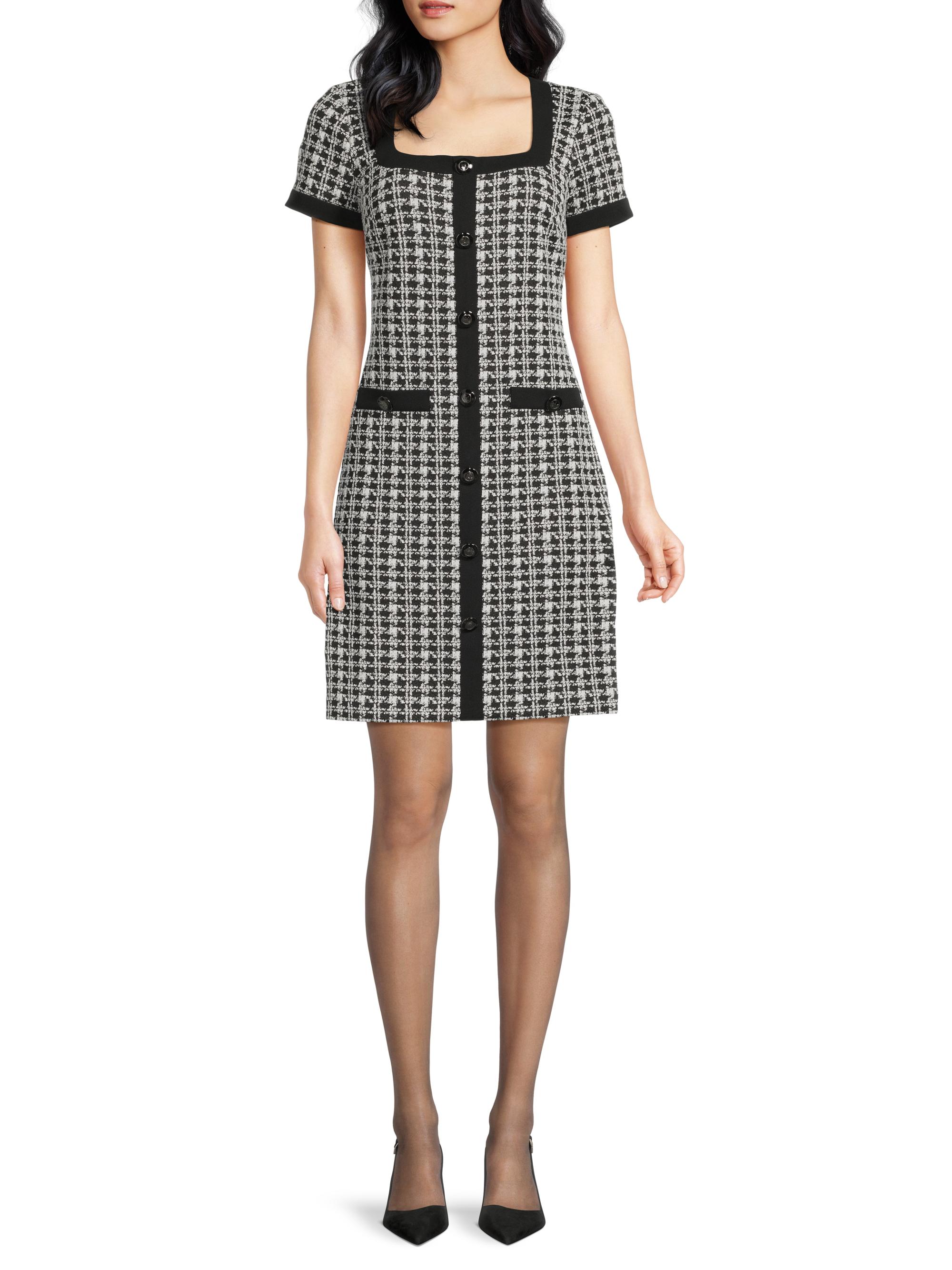 Karl Lagerfeld Paris Womens Square-Neck Dress - Black