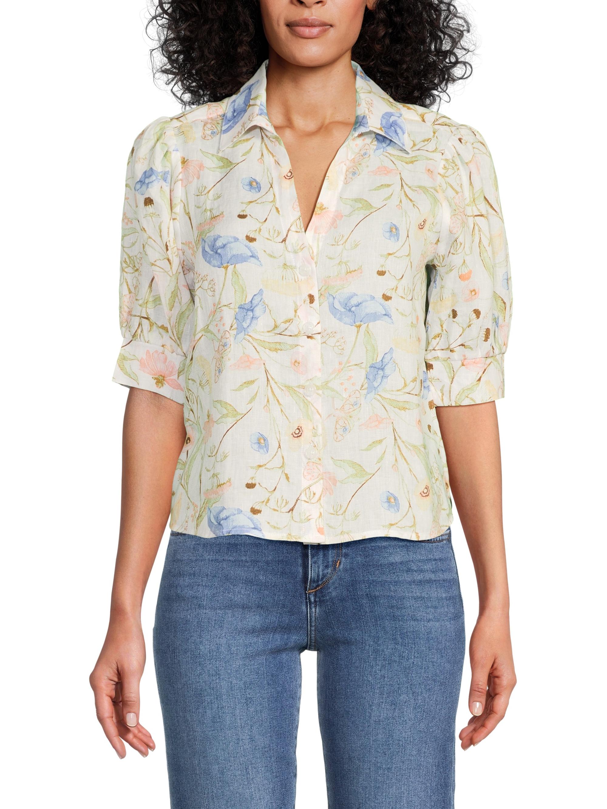 Click here for Saks Fifth Avenue Womens 100 Linen Puff-Sleeve But... prices