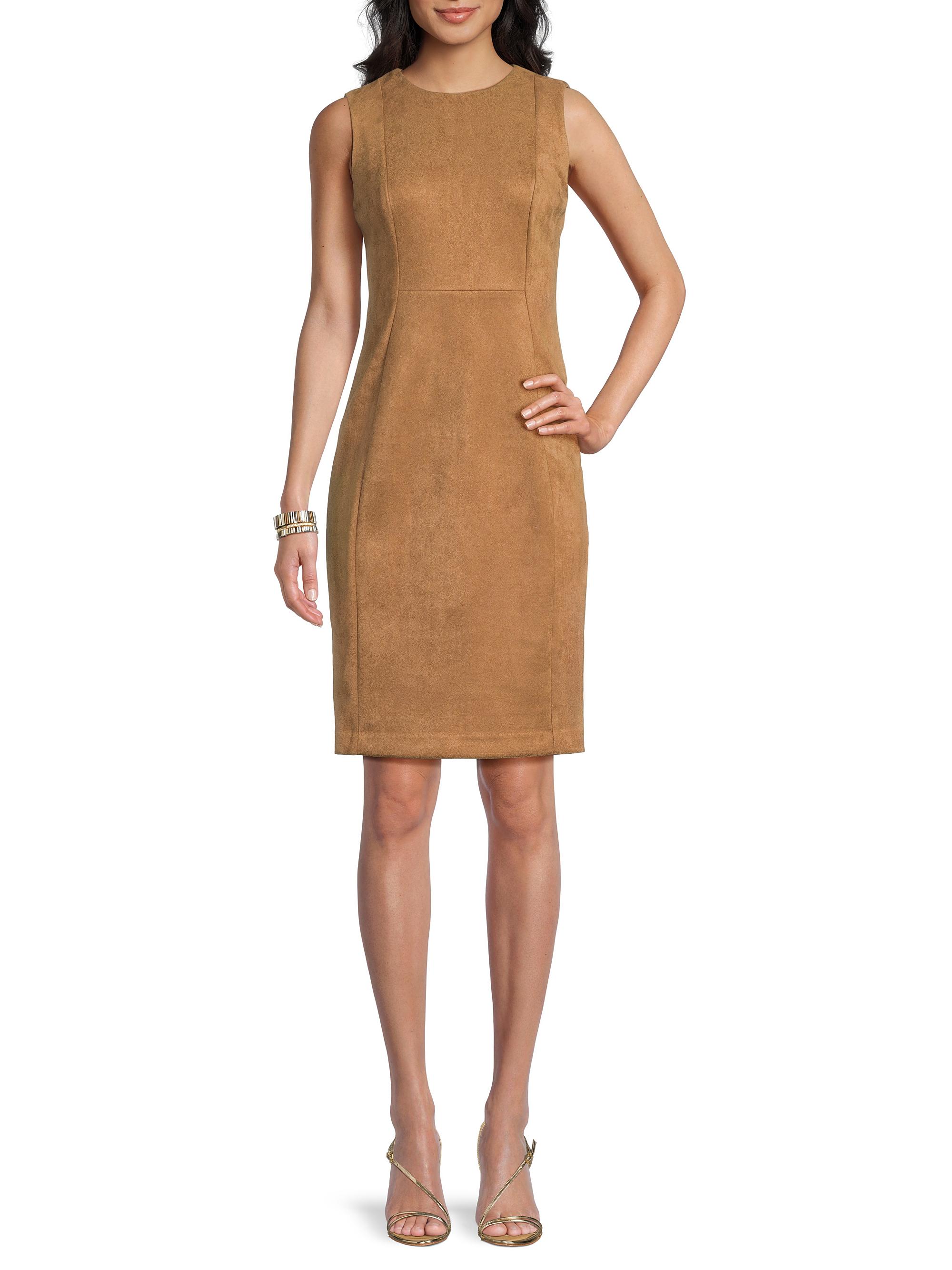 Click here for Calvin Klein Womens Sleeveless Faux Suede Sheath D... prices