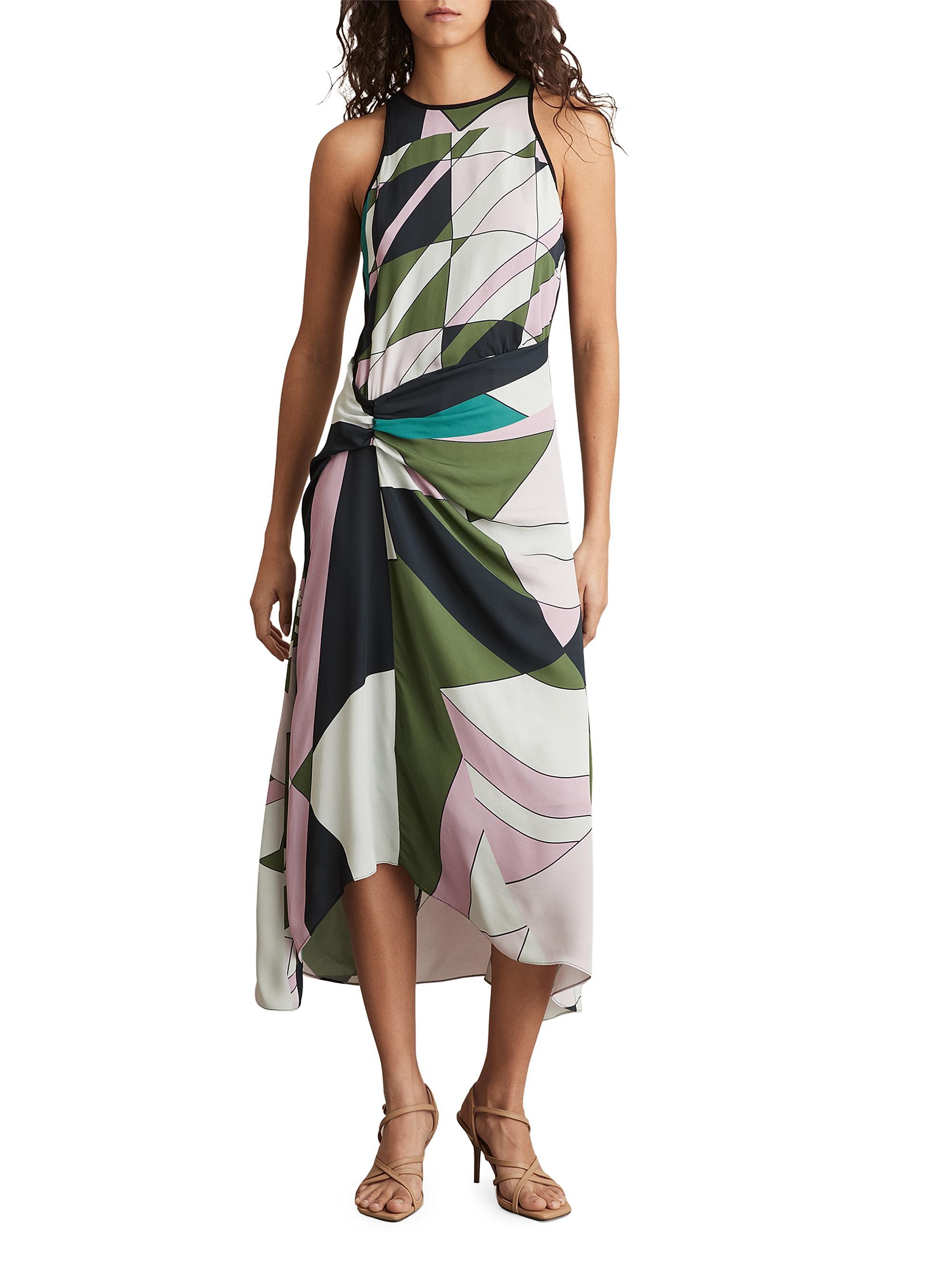 Click here for If Only Studio Womens Geometric Gathered Midi-Dres... prices