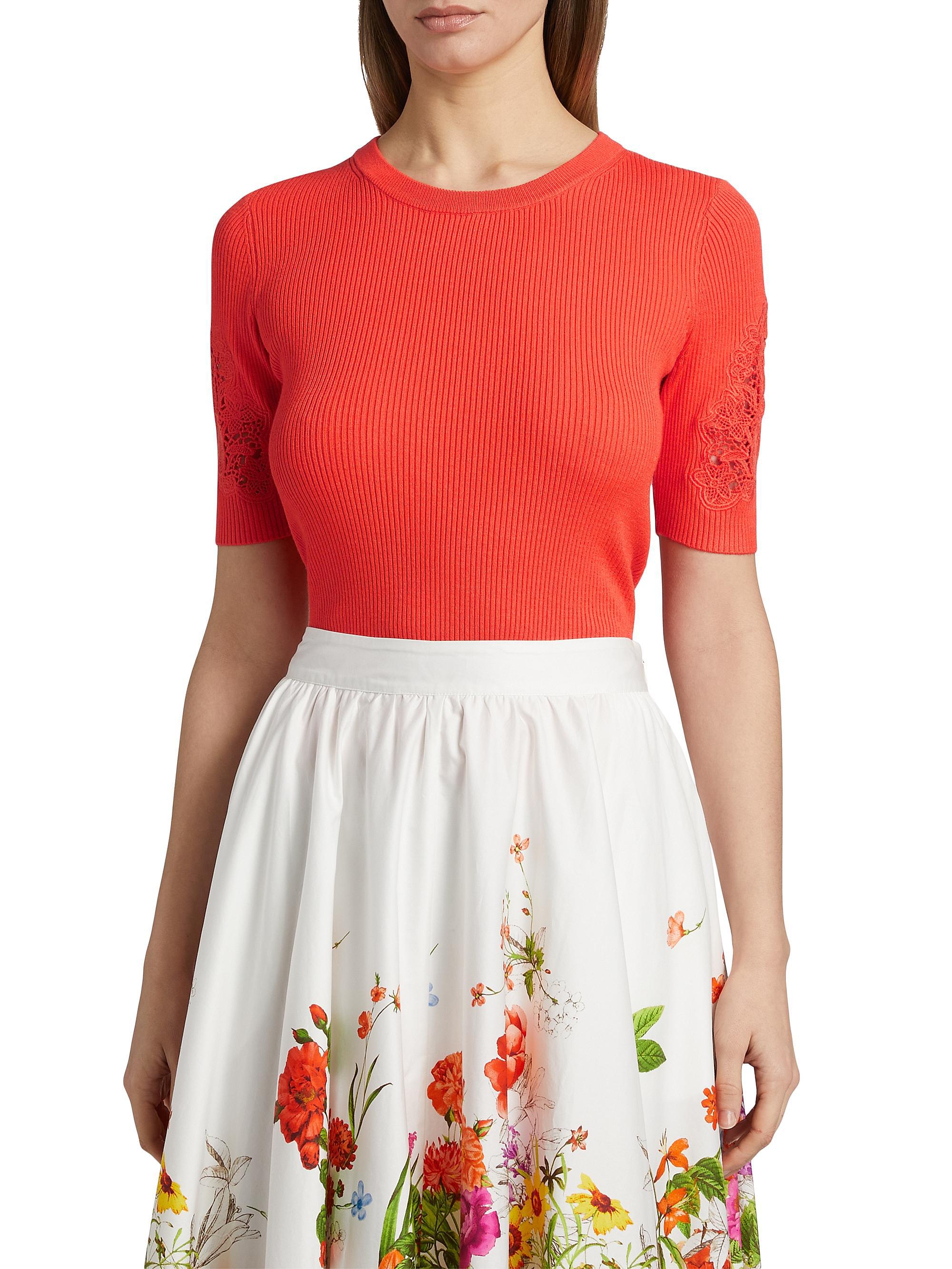 Click here for Elie Tahari Womens The Magnolia Lace-Trimmed Sweat... prices