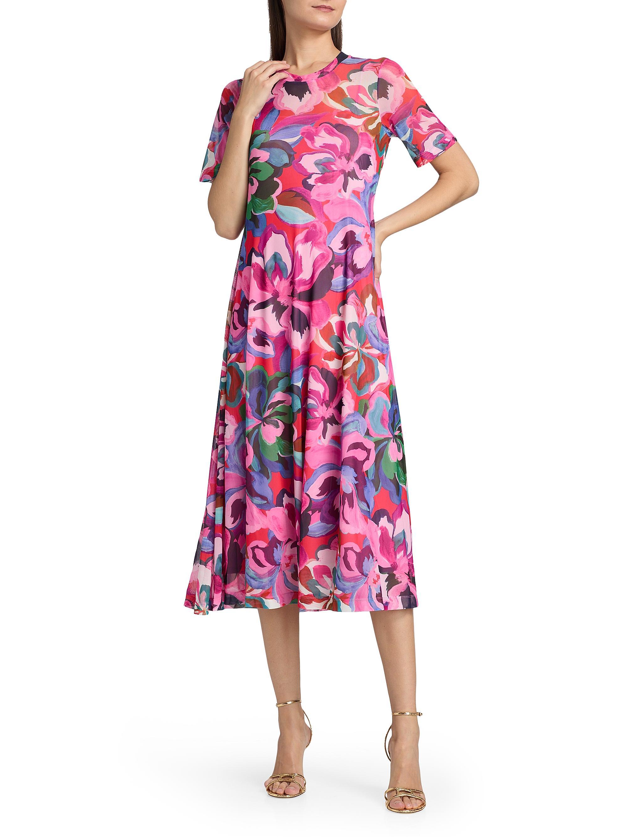 Click here for Johnny Was Womens Mesh Floral T-Shirt Dress - Ambr... prices