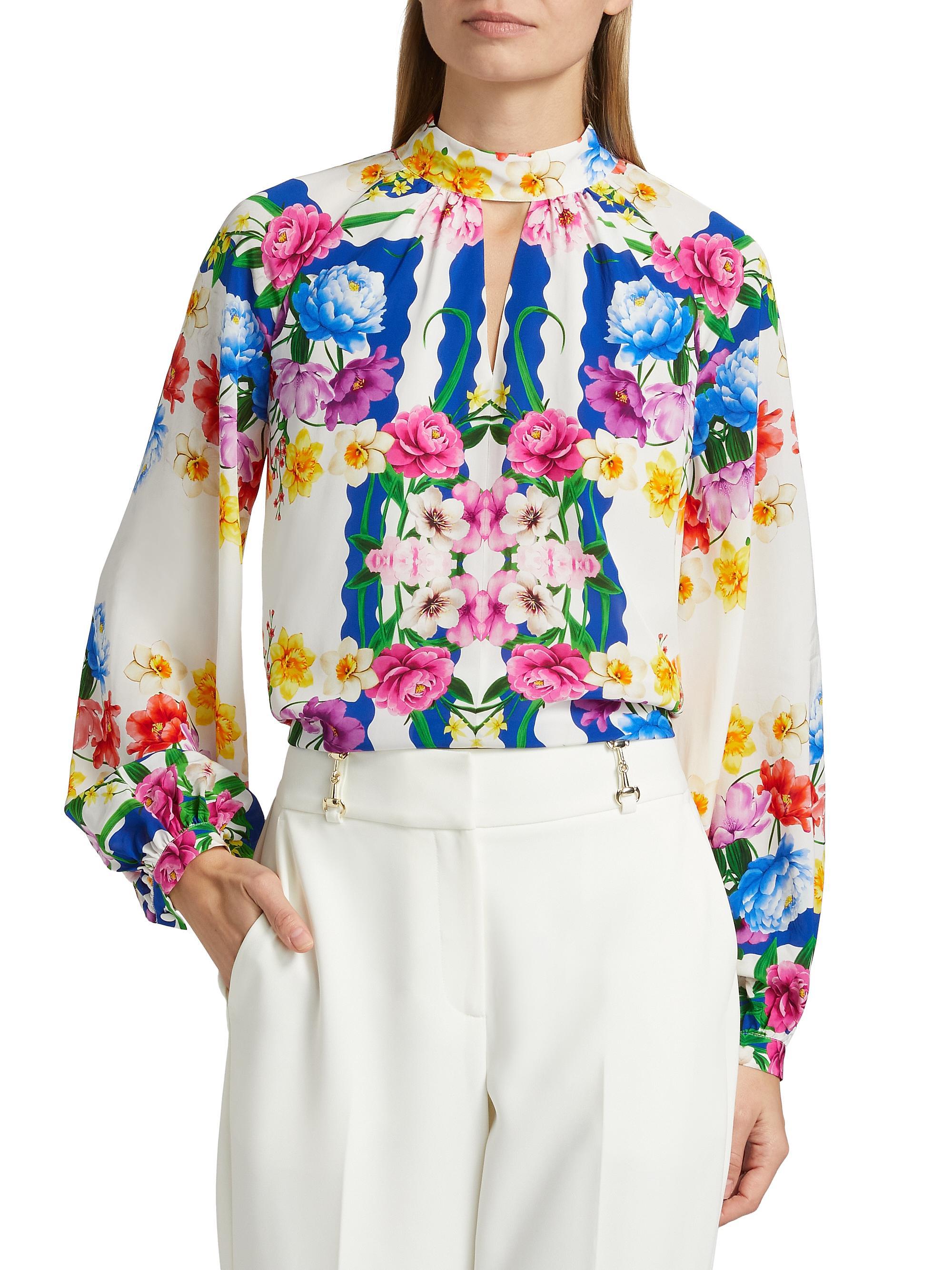 Click here for Elie Tahari Womens Arminta Scallop Floral Print Bl... prices