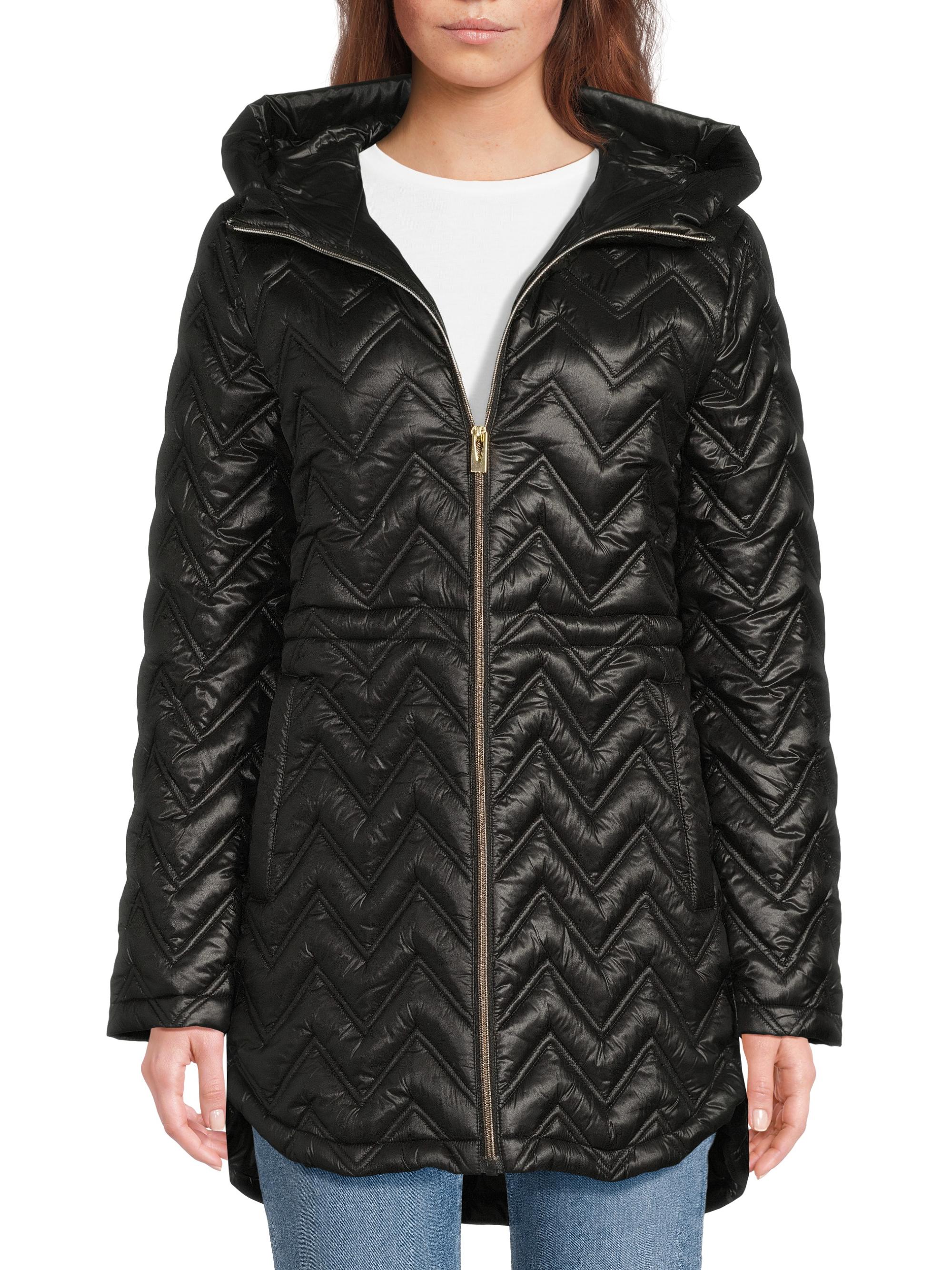 Click here for Via Spiga Womens Zigzag Quilted Puffer Jacket - Bl... prices