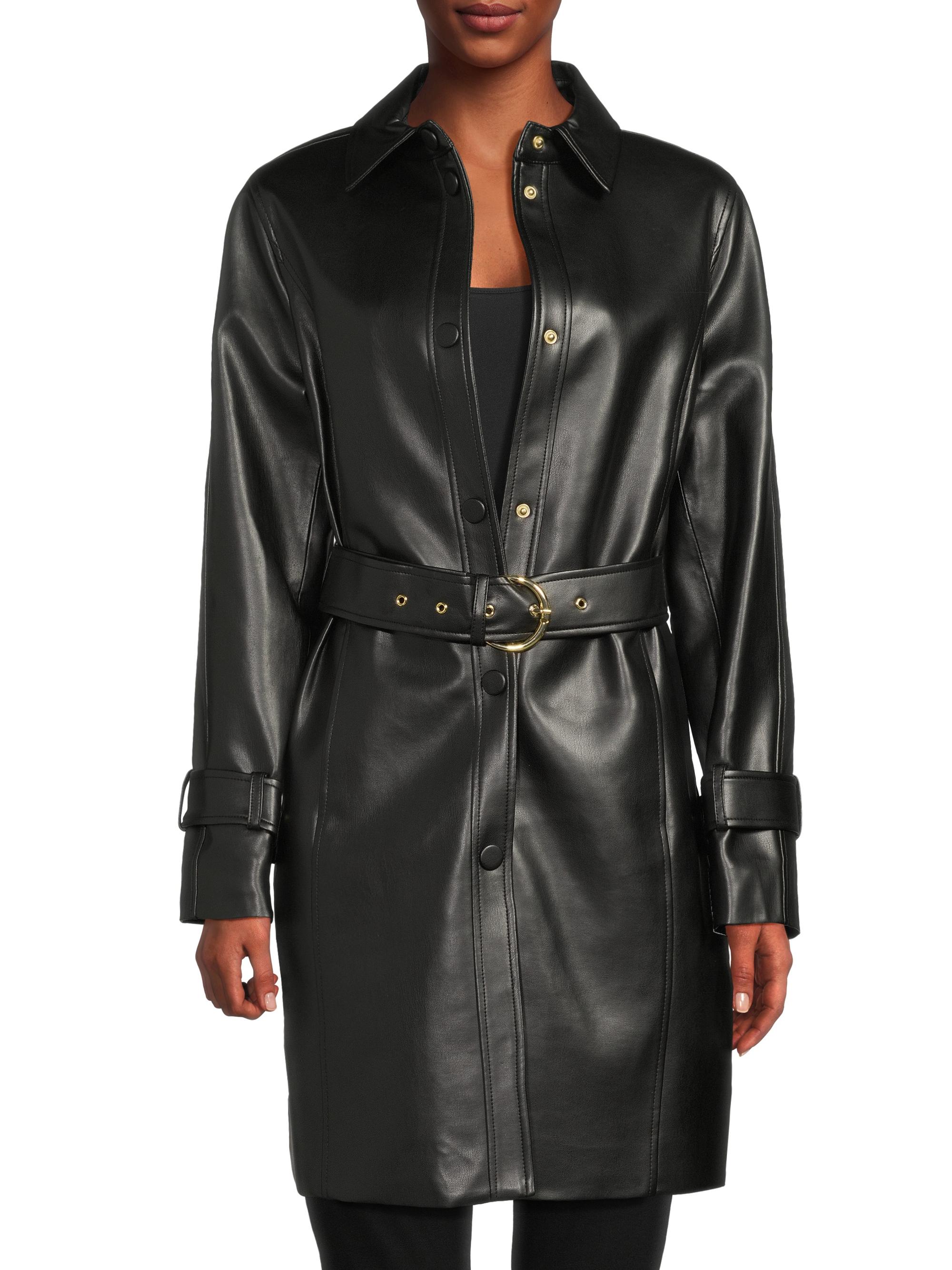 Click here for Via Spiga Womens Snap Front Tie Belt Jacket - Blac... prices