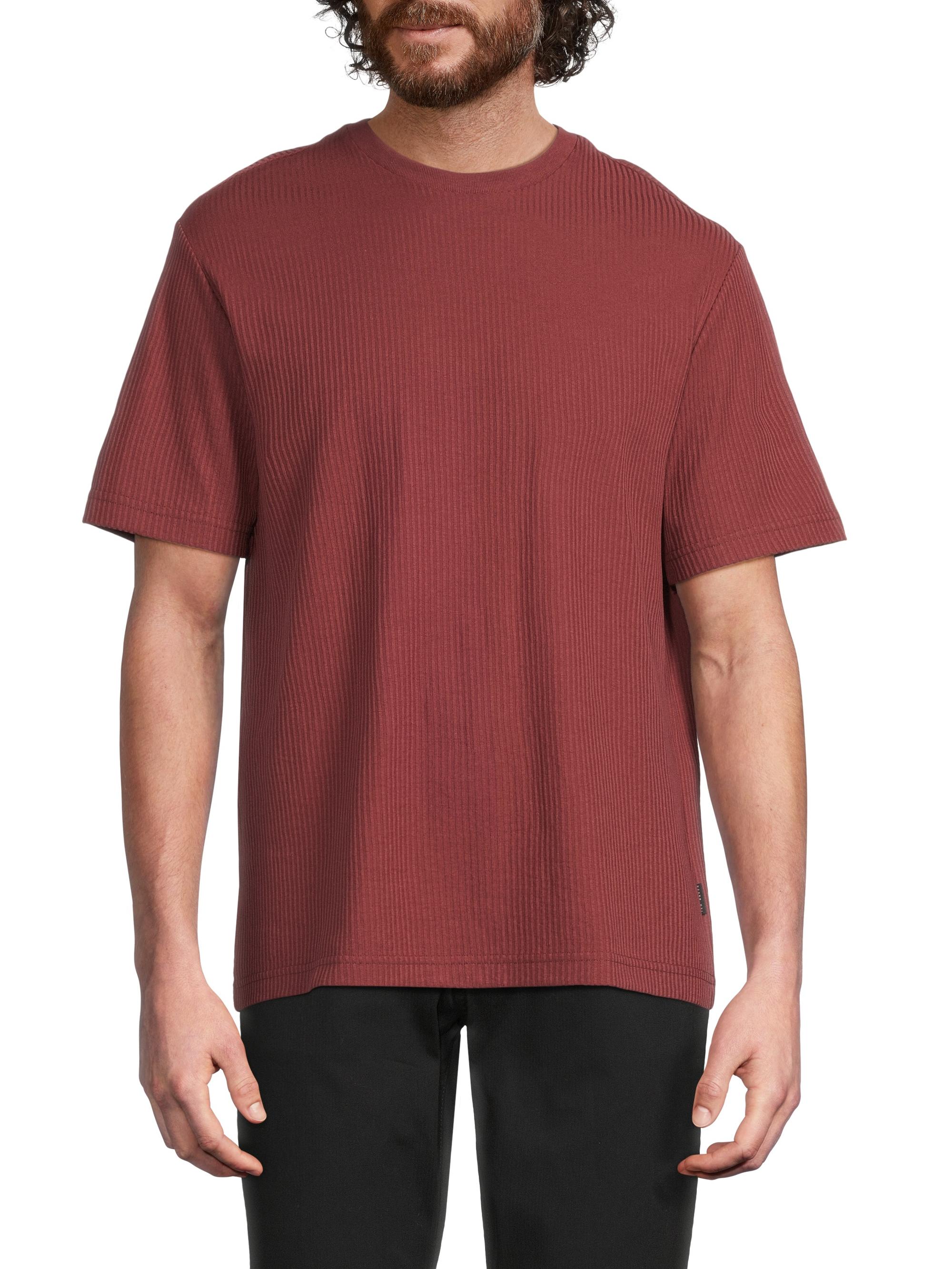 Ted Baker Mens Drop Needle Ribbed Cotton-Blend T-Shirt - Maroon - Size S