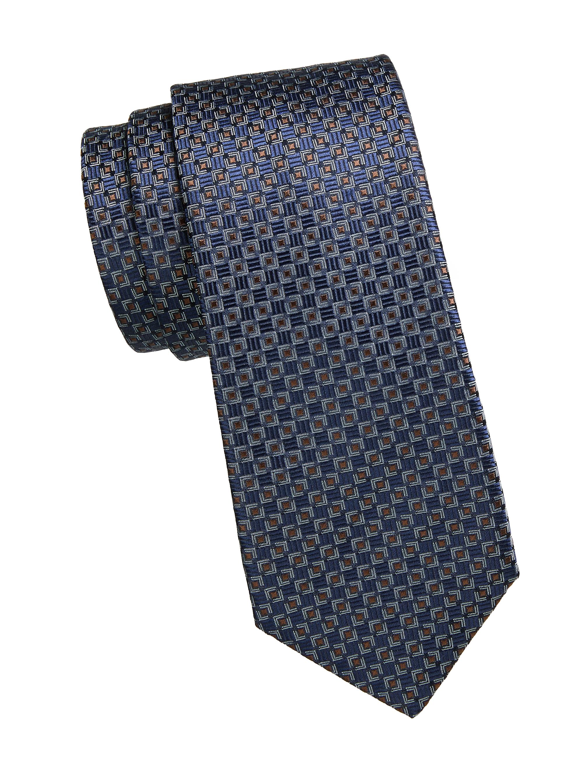 Click here for Canali Mens Geometric Silk Tie - Blue prices