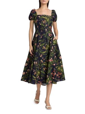 Paige Lindi Silk-Linen Midi-Dress on SALE | Saks OFF 5TH