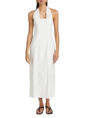 Click here for Reformation Womens Bessi Linen Halterneck Midi-Dre... prices