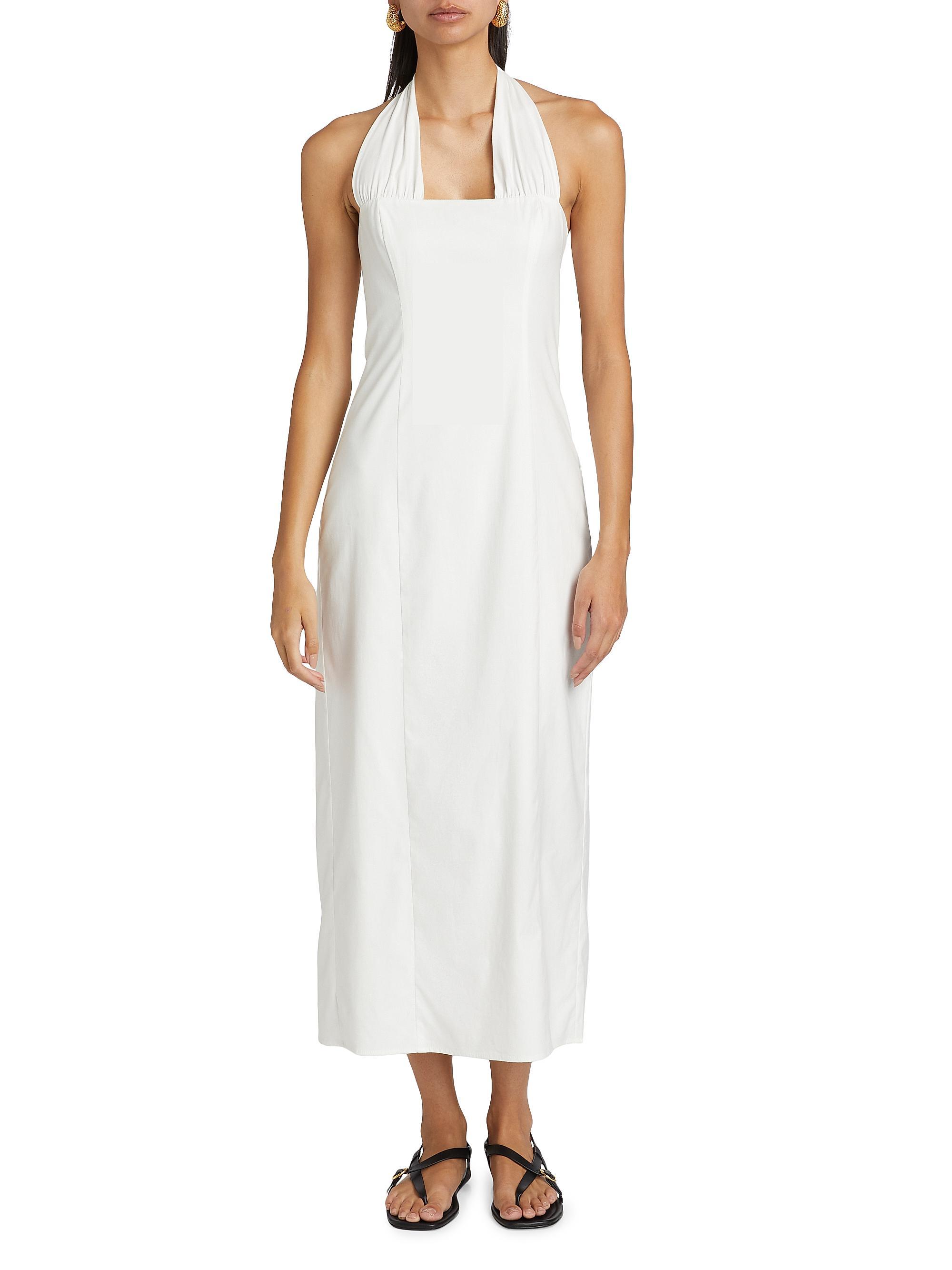 Click here for Reformation Womens Bessi Linen Halterneck Midi-Dre... prices