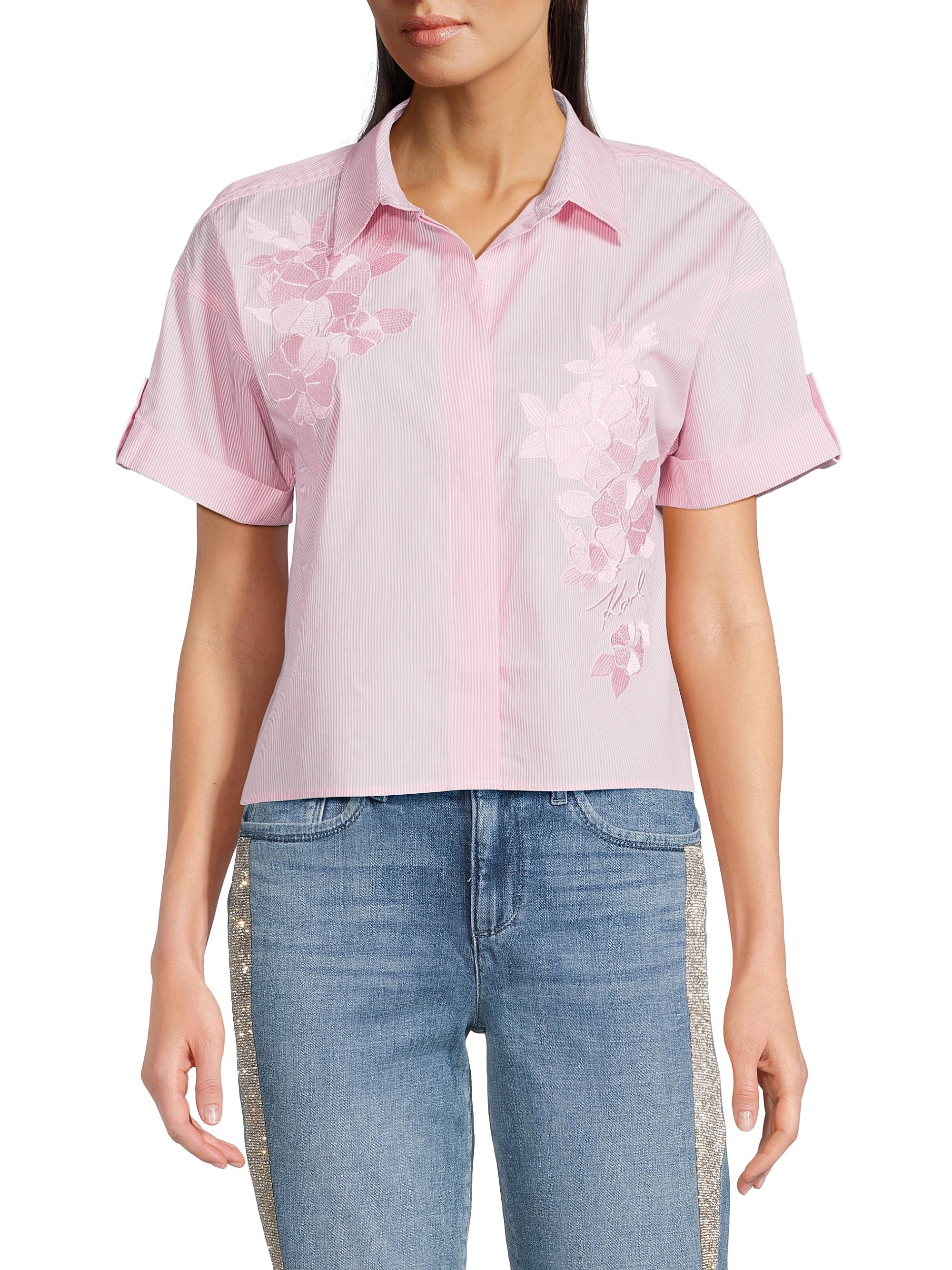 Click here for Karl Lagerfeld Paris Womens Striped Floral Detail... prices