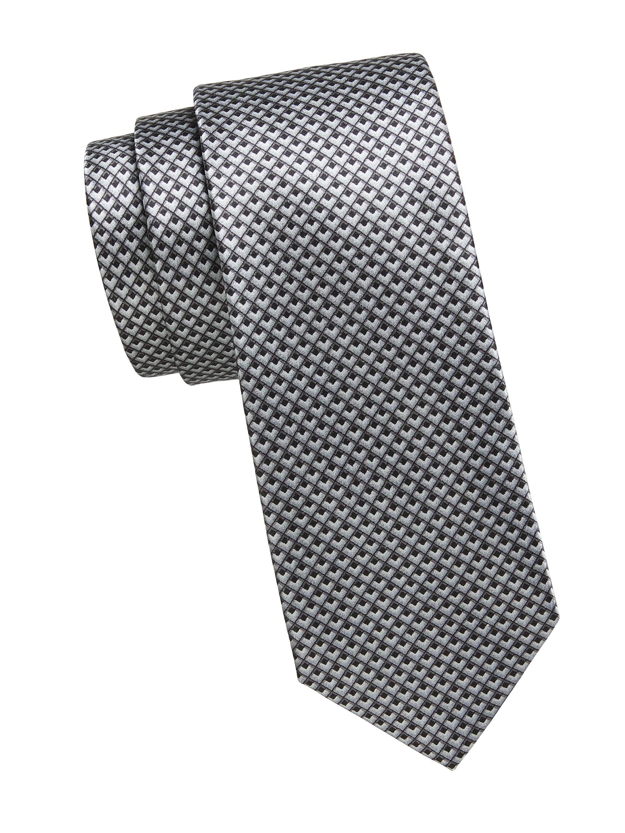 Click here for Saks Fifth Avenue Mens Geo Silk Tie - Black Silver prices
