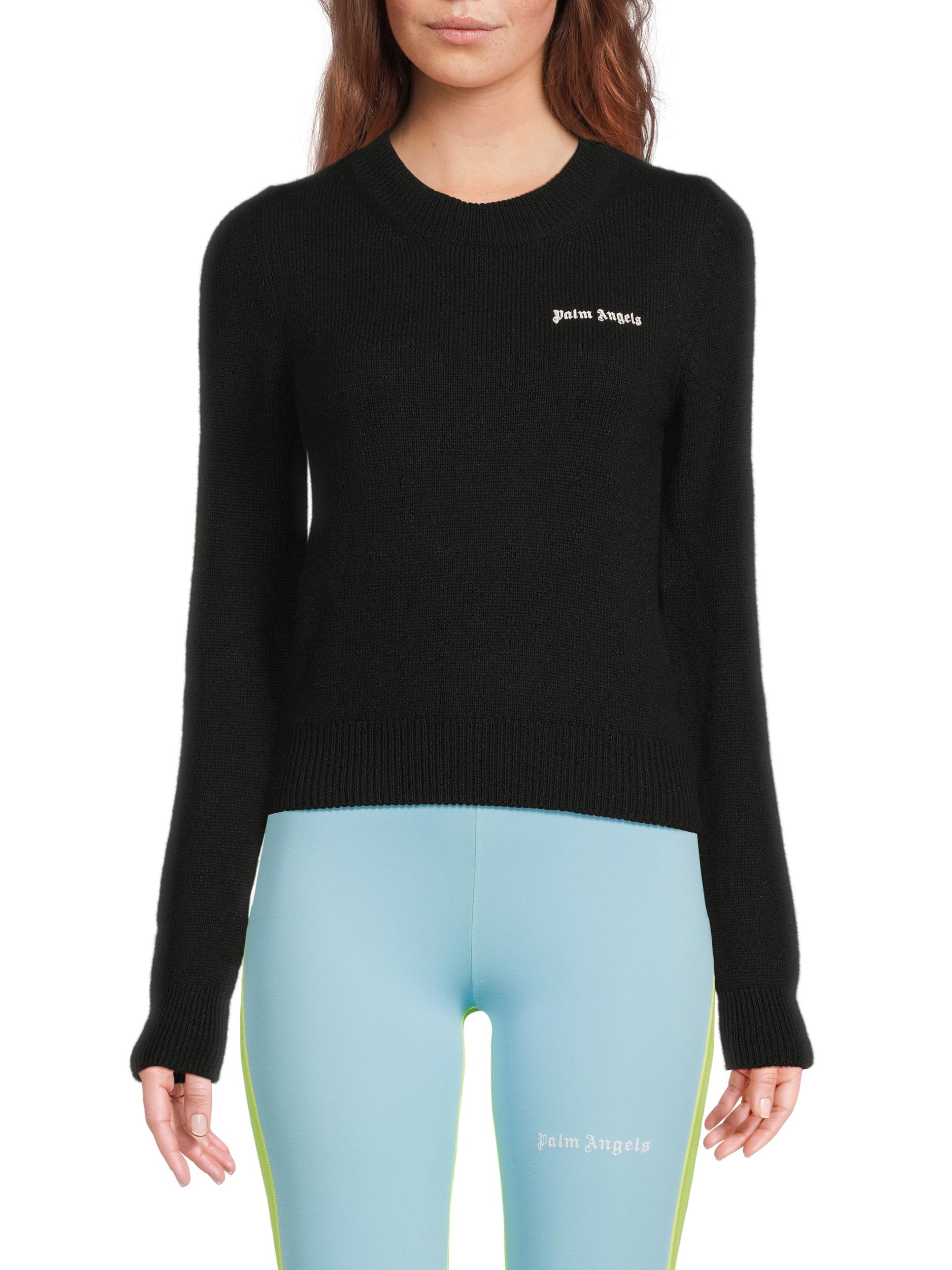 Click here for Palm Angels Womens Logo Merino Wool-Blend Sweater... prices