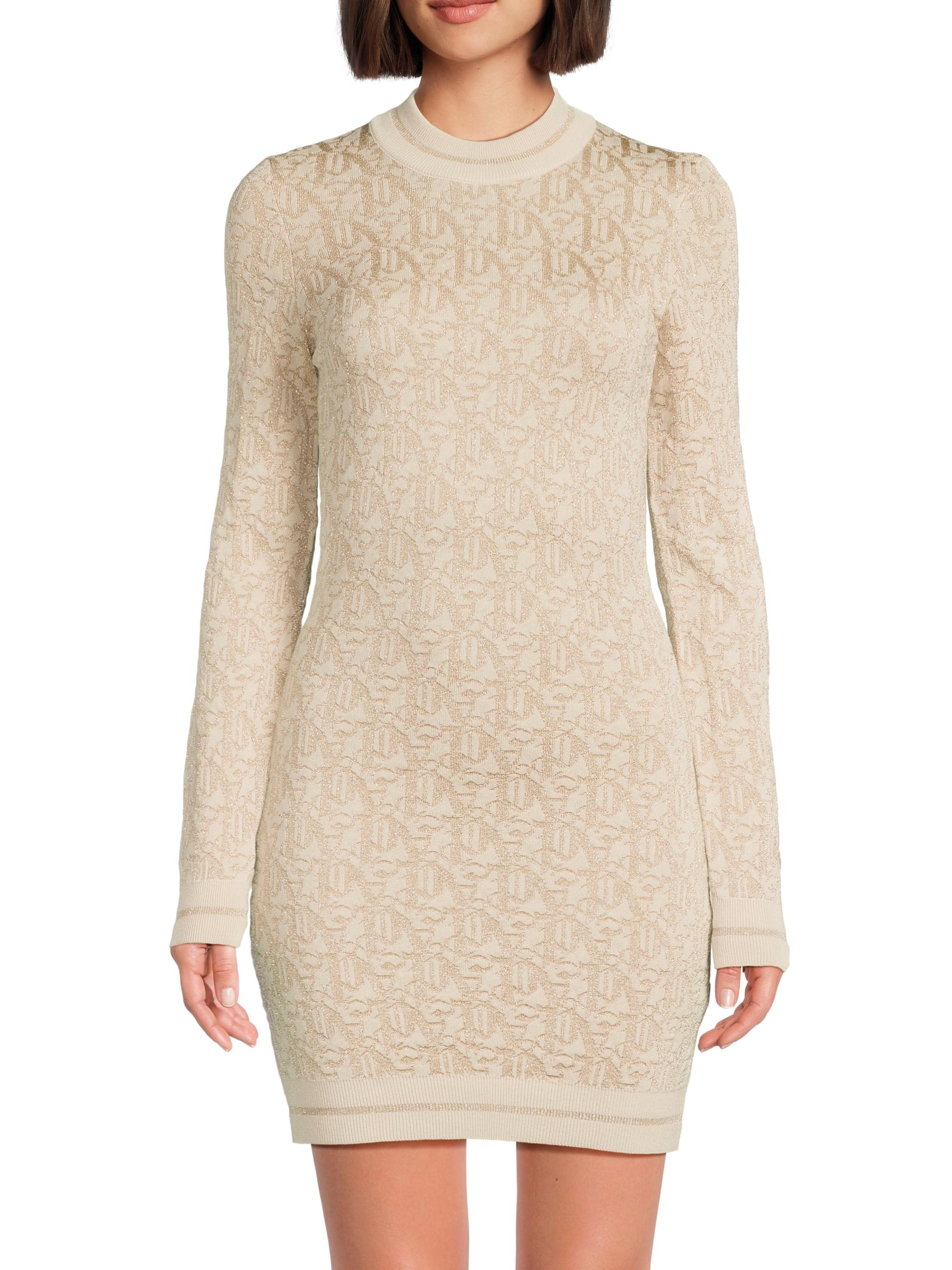 Click here for Palm Angels Womens Monogram Knit Minidress - Beige... prices