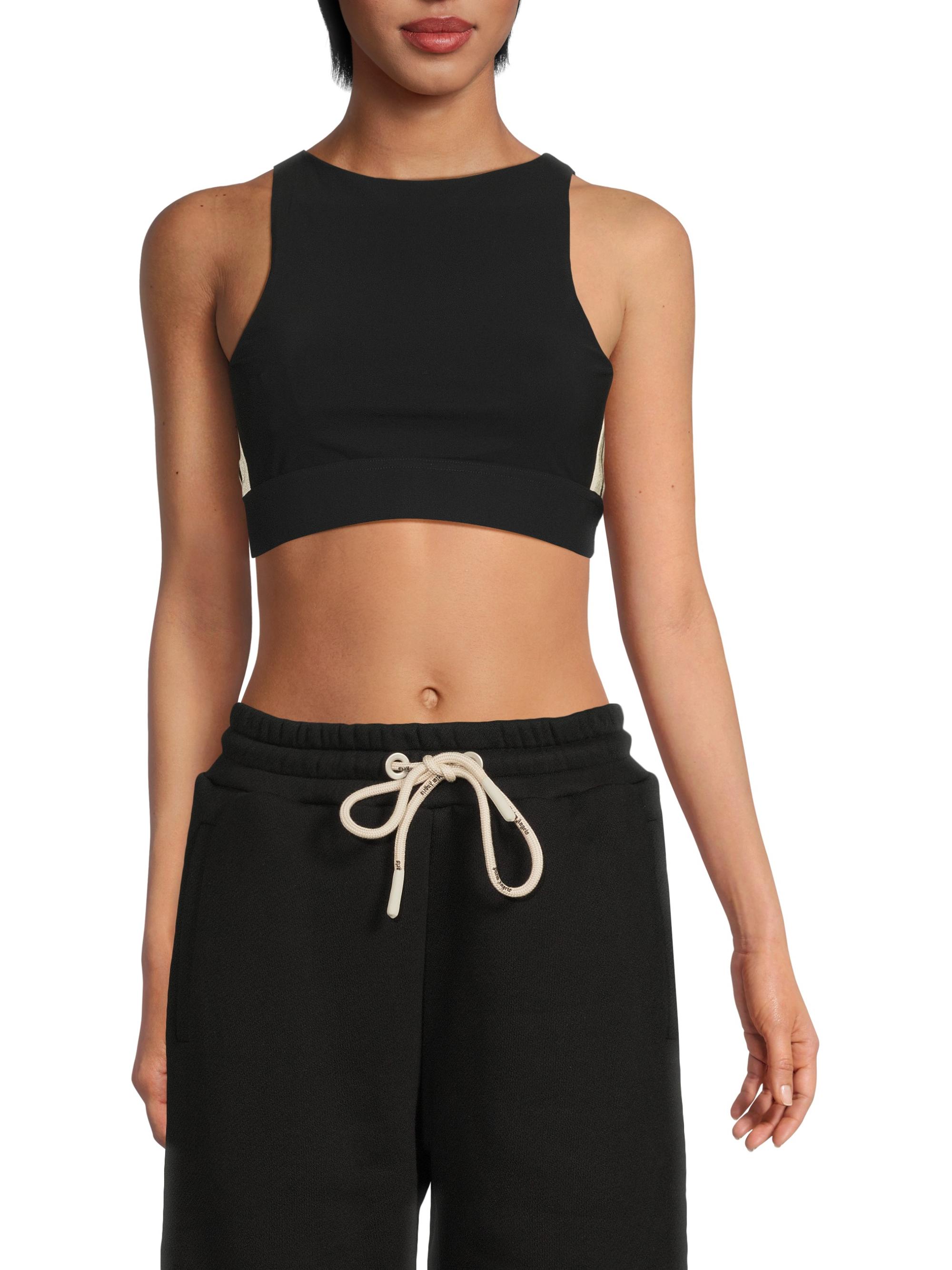 Click here for Palm Angels Womens Folded Waist Sports Bra - Black... prices