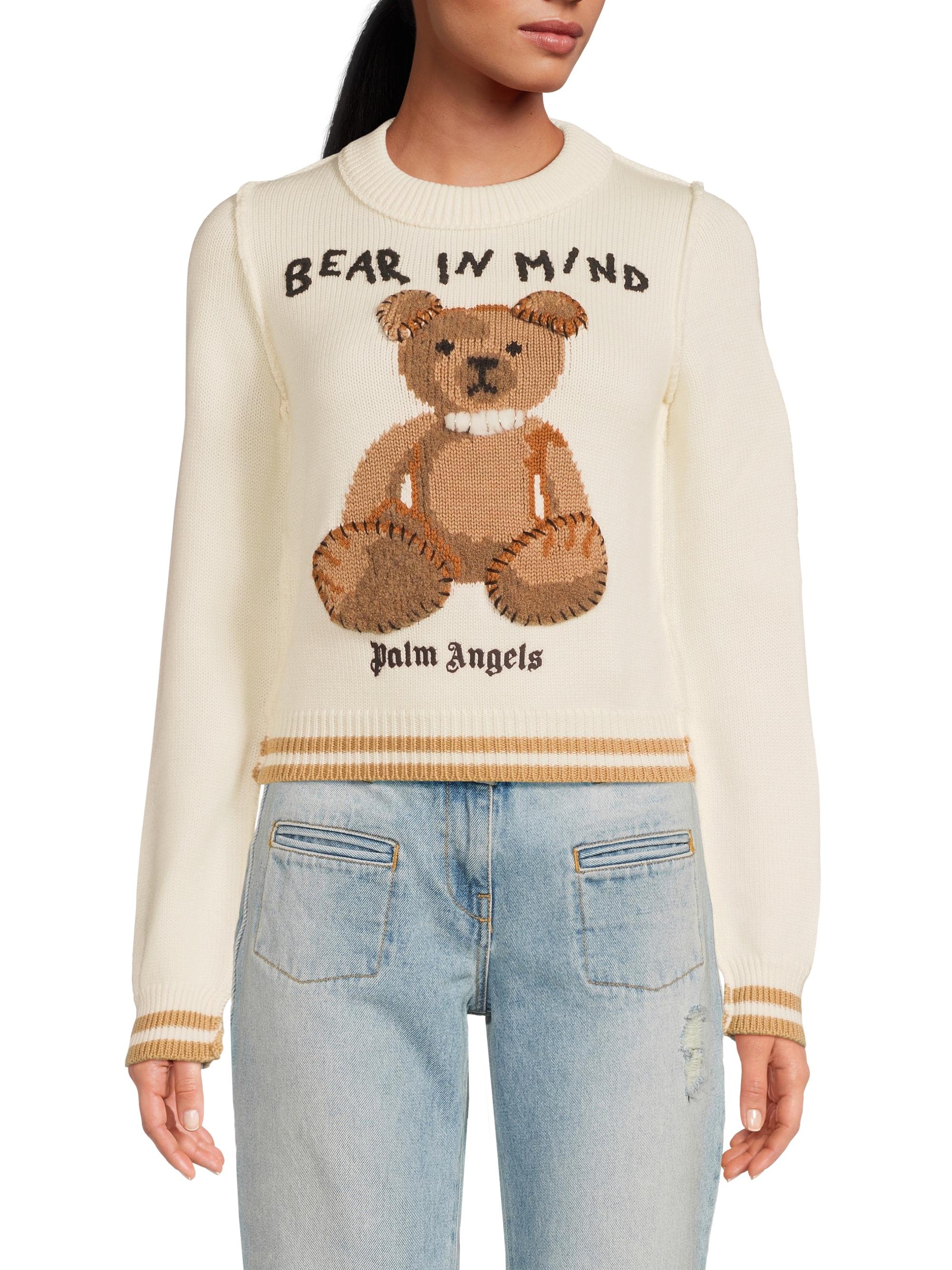 Click here for Palm Angels Womens Bear In Mind Crewneck Wool Swea... prices
