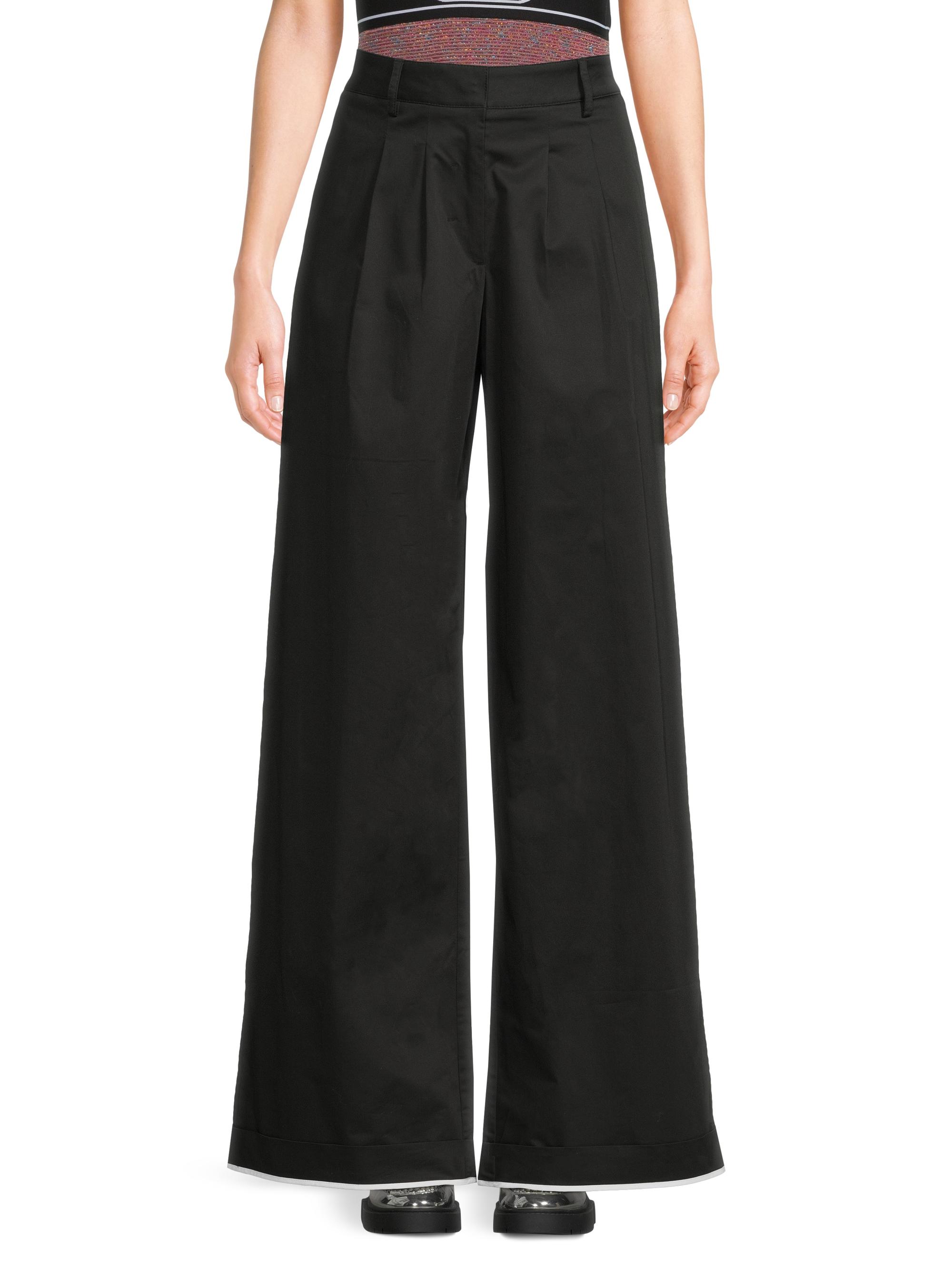 Click here for Palm Angels Womens Cuffed Wide-Leg Pants - Black W... prices