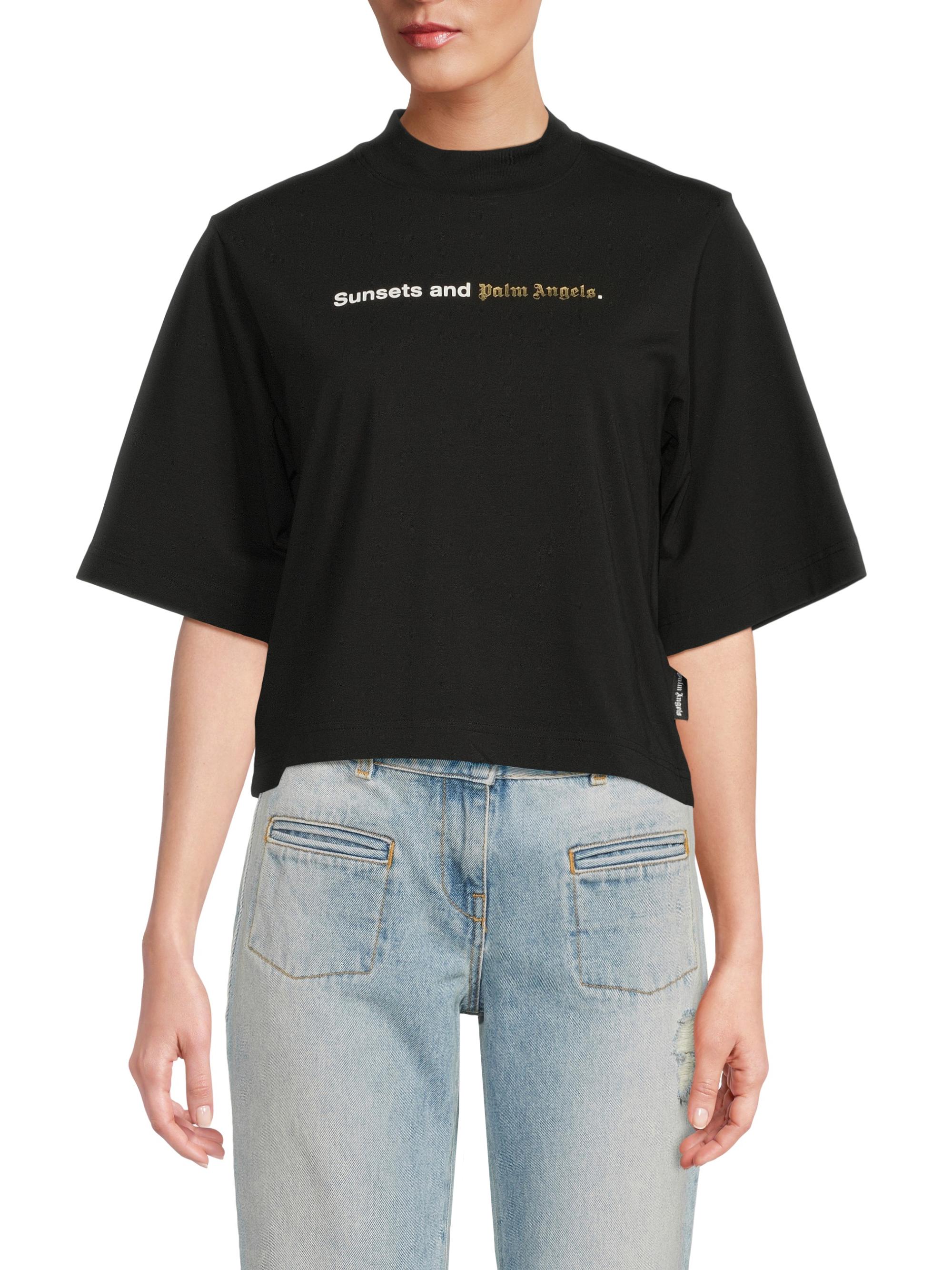 Click here for Palm Angels Womens Sunsets Graphic Cropped T-Shirt... prices
