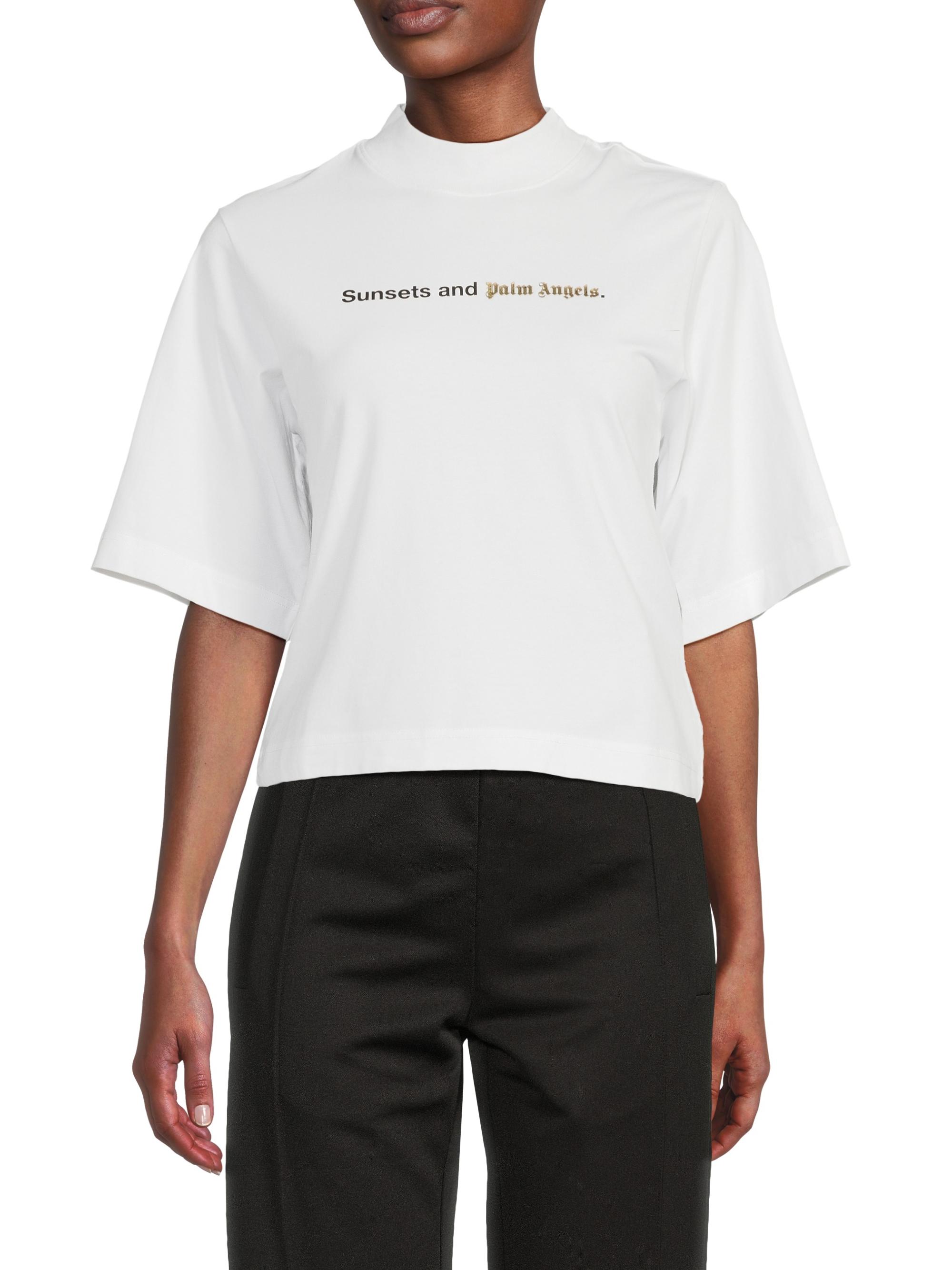 Click here for Palm Angels Womens Sunsets Graphic Cropped T-Shirt... prices