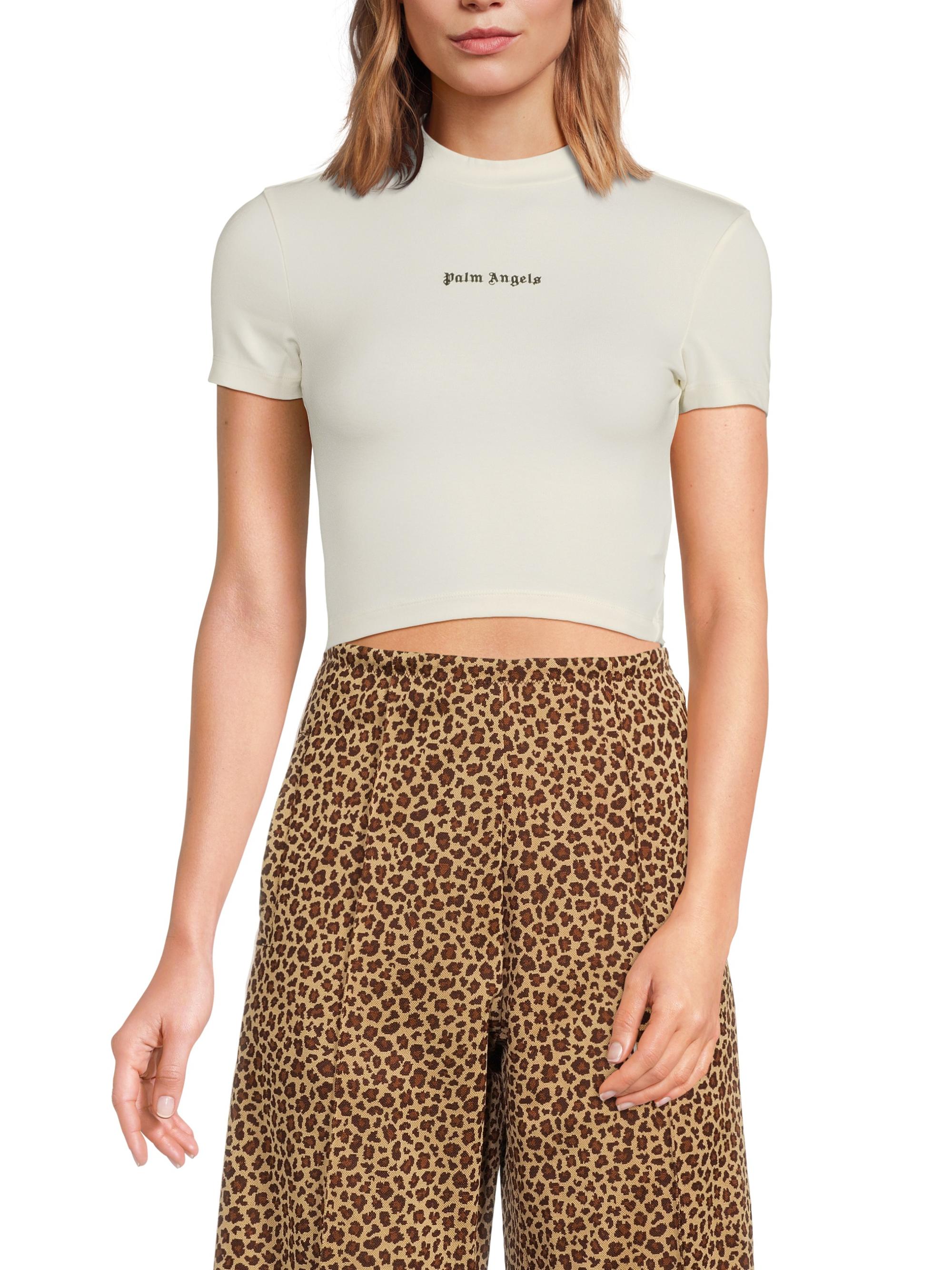 Click here for Palm Angels Womens Logo Stretch Cotton Crop Top -... prices