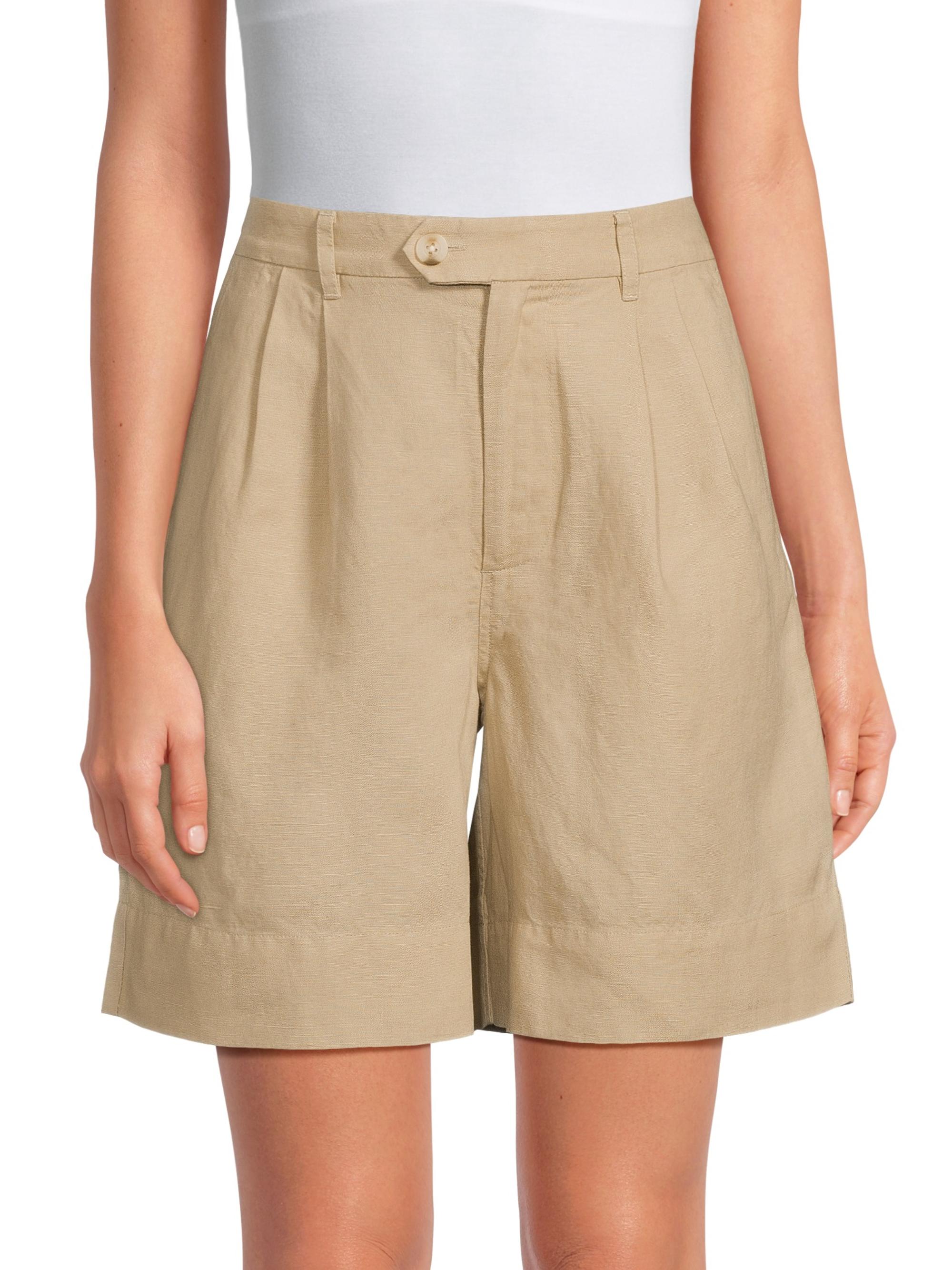 Click here for Onia Womens Solid Pleated Linen-Blend Shorts - Bei... prices