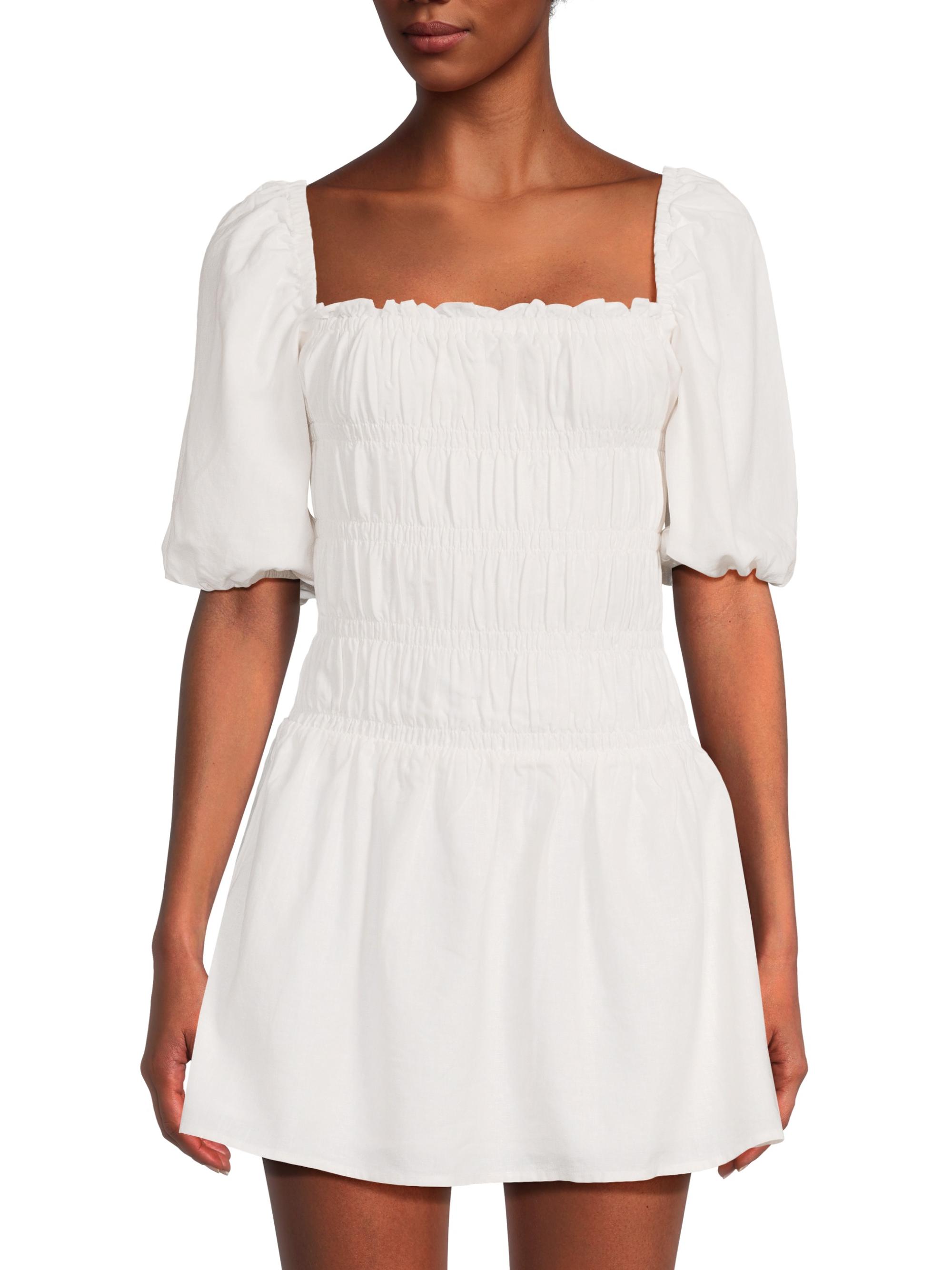 Click here for Onia Womens Smocked Linen-Blend Minidress - White... prices