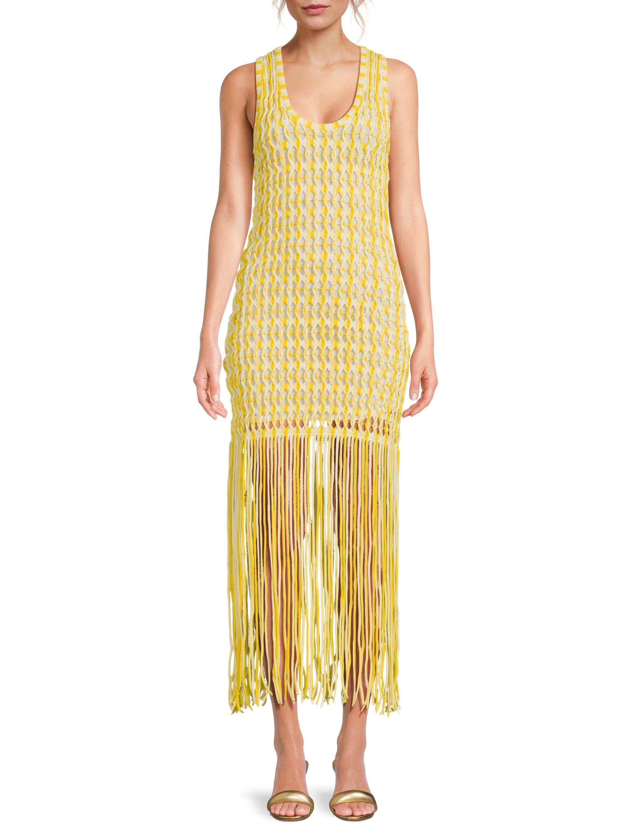 Click here for Simkhai Womens Sonia Fringe Knit Midi-Dress - Yell... prices