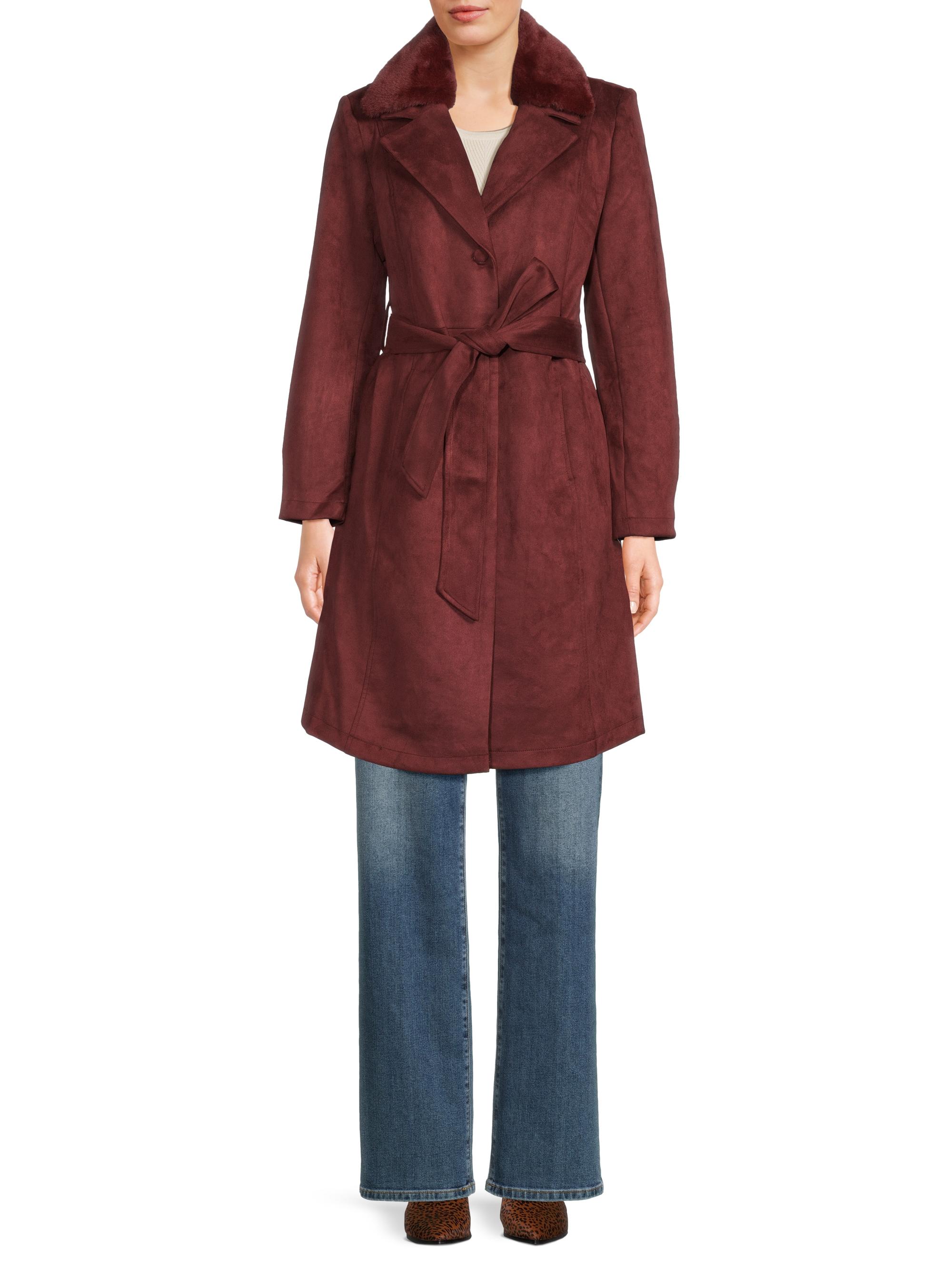 Click here for Ellen Tracy Womens Faux-Suede Belted Coat With Fau... prices