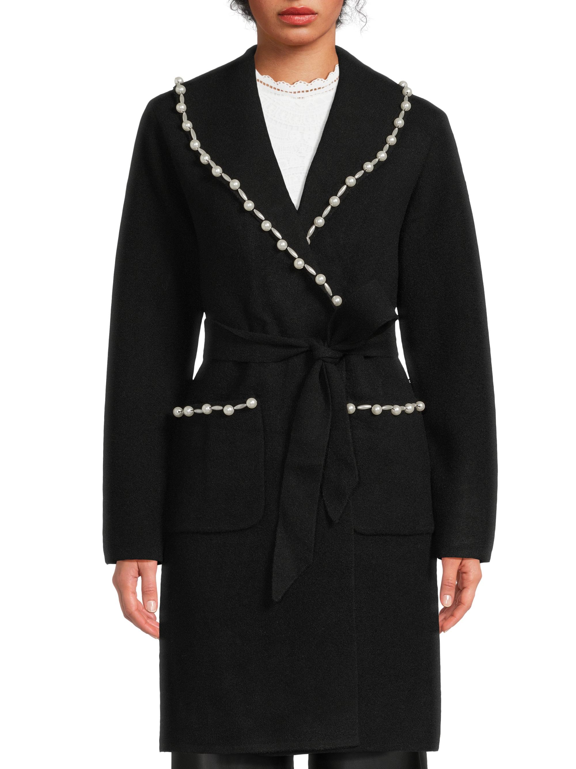 Click here for Womens NVLT Shawl Collar Coatigan with Pearl Trim prices