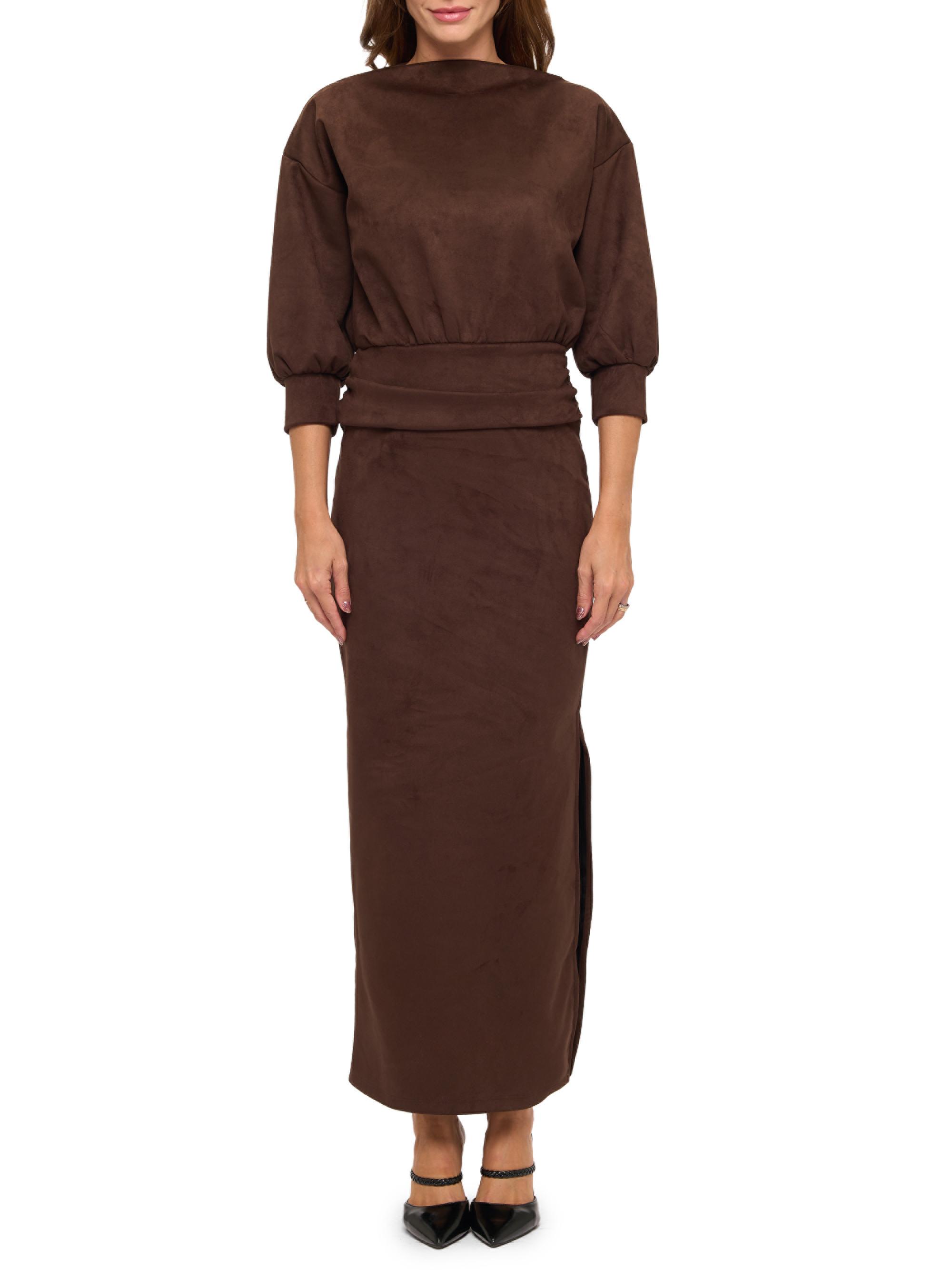 Click here for Renee C. Womens Faux Suede Maxi Dress - Chocolate... prices
