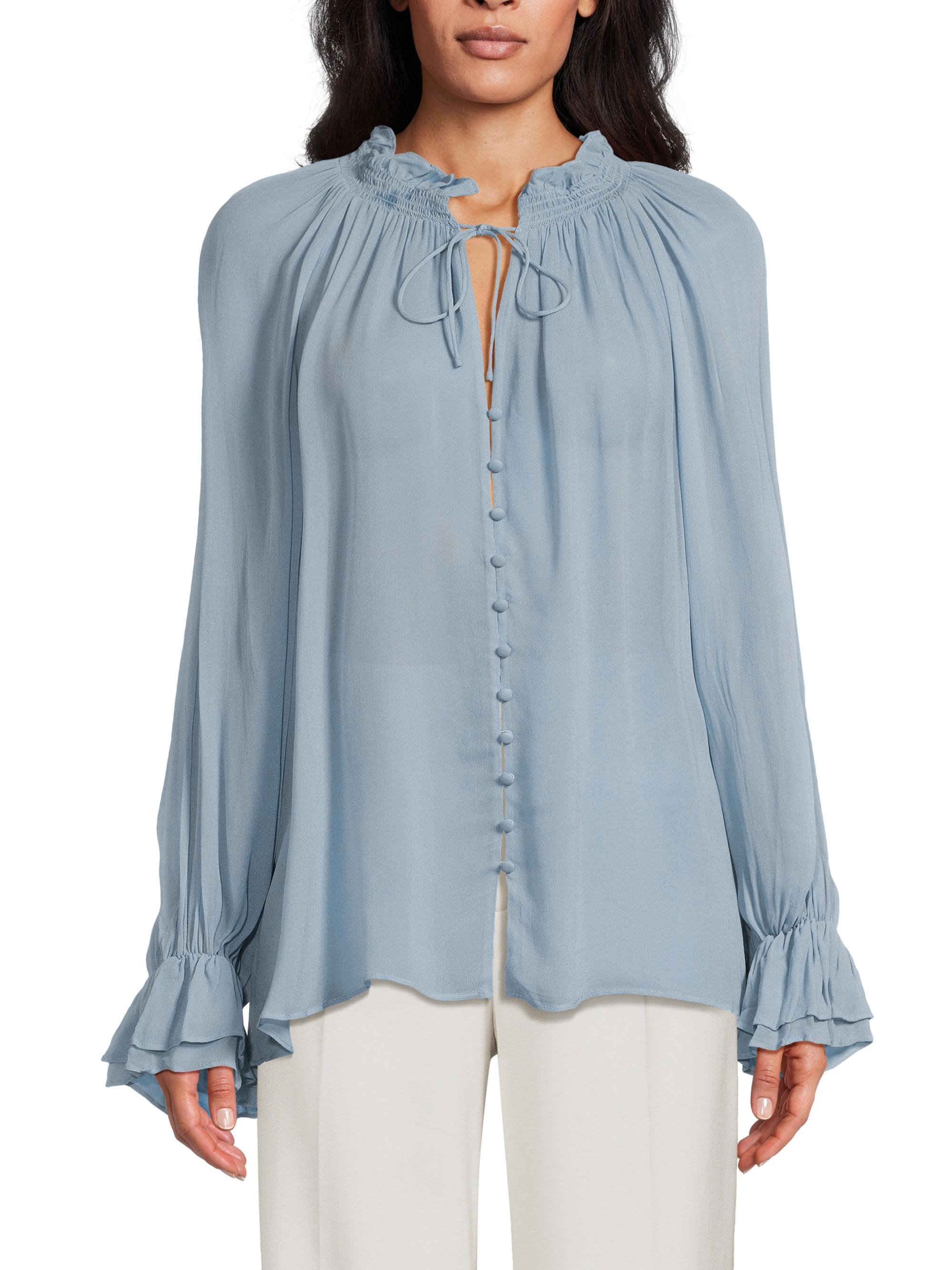 Click here for Alice + Olivia Womens Josephine Ruffled Split-Neck... prices