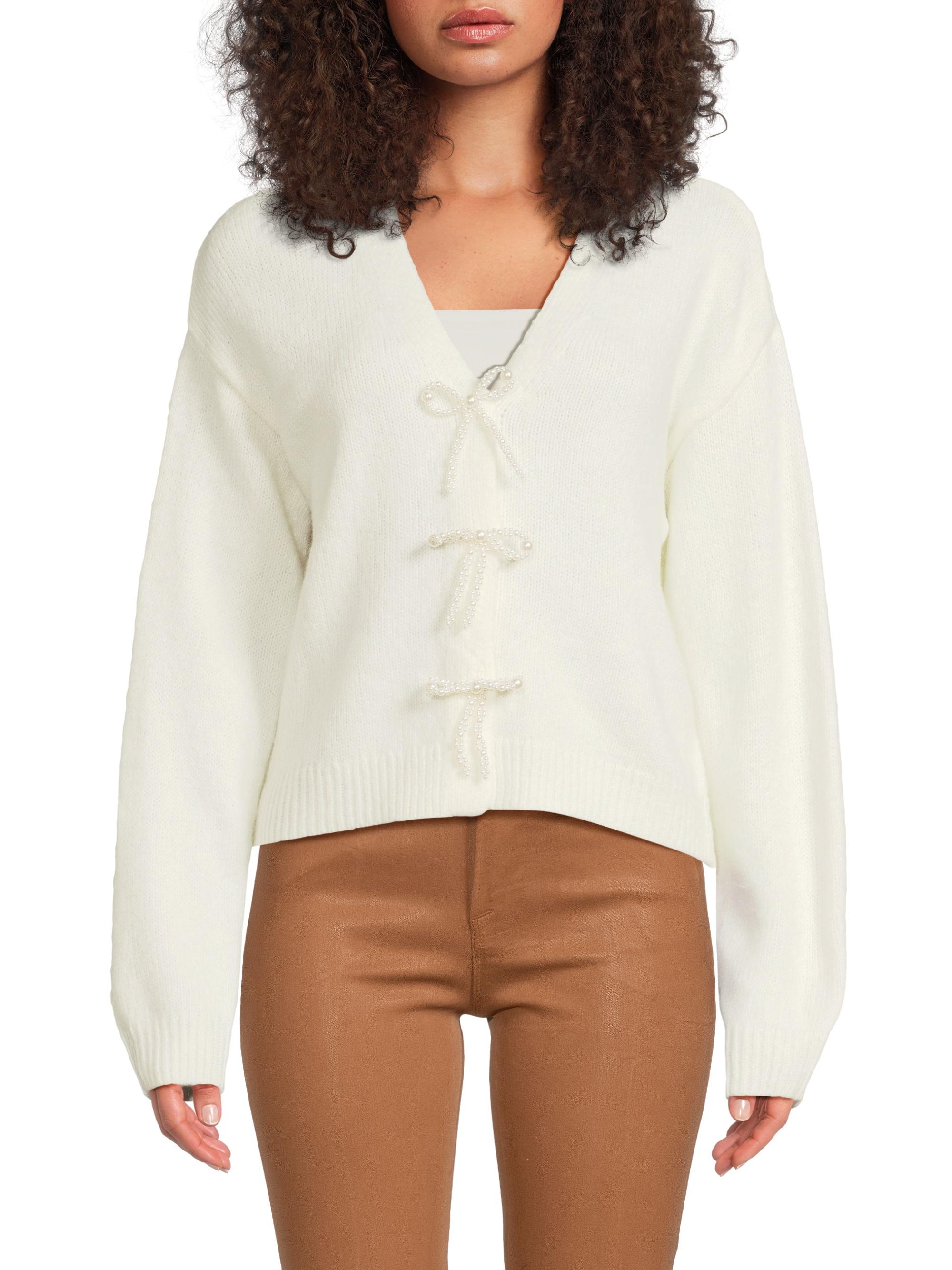 Click here for Design History Womens Bow-Tie Cardigan - White - S... prices