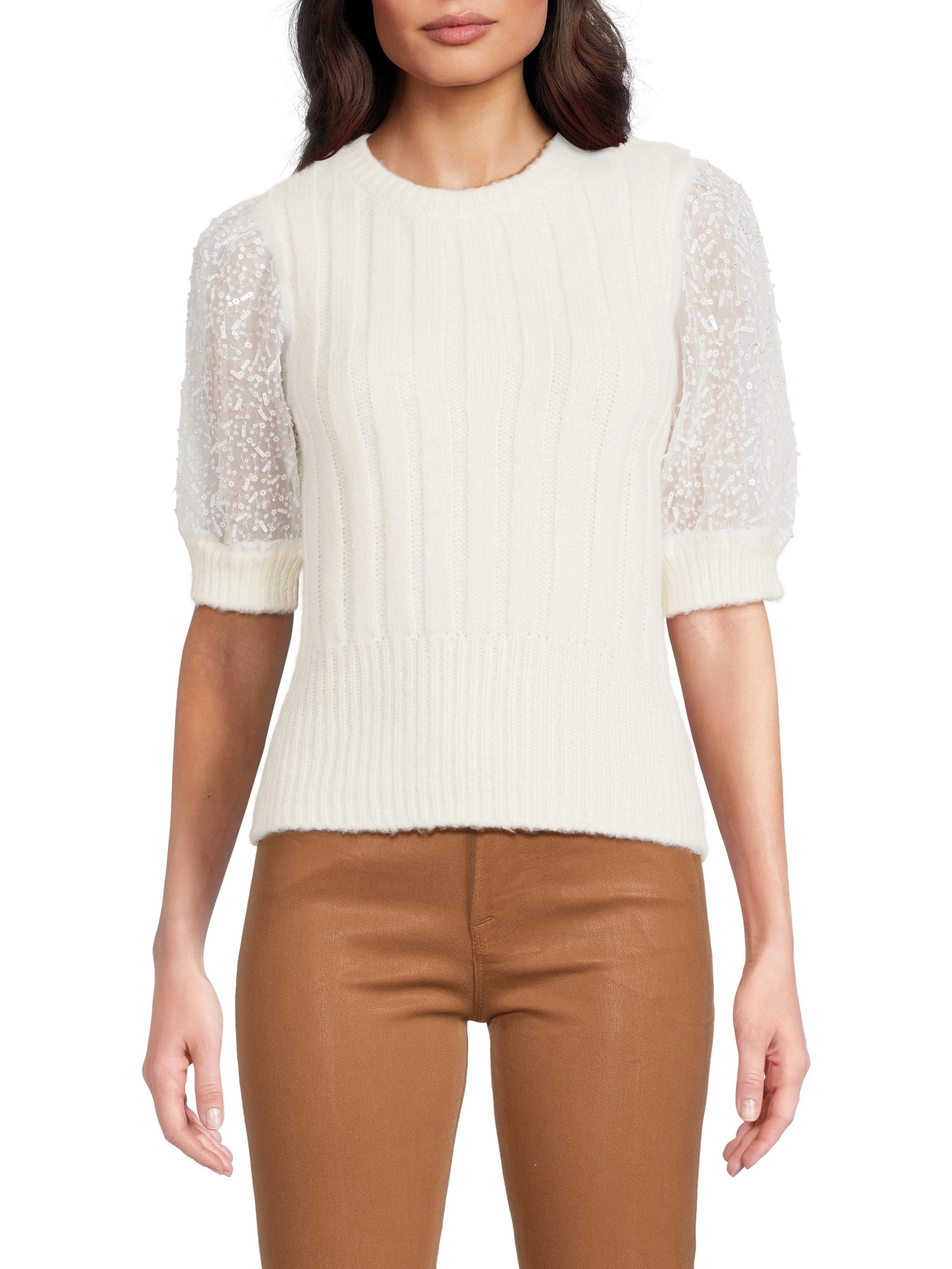 Click here for Design 365 Womens Puff-Sleeve Sweater - Winter Whi... prices