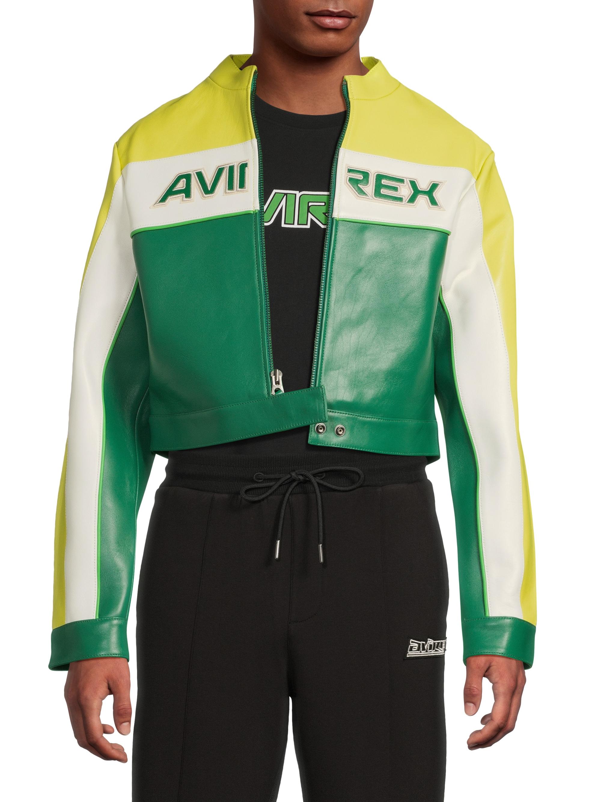 Click here for Avirex Mens Colorblocked Leather Cropped Jacket -... prices