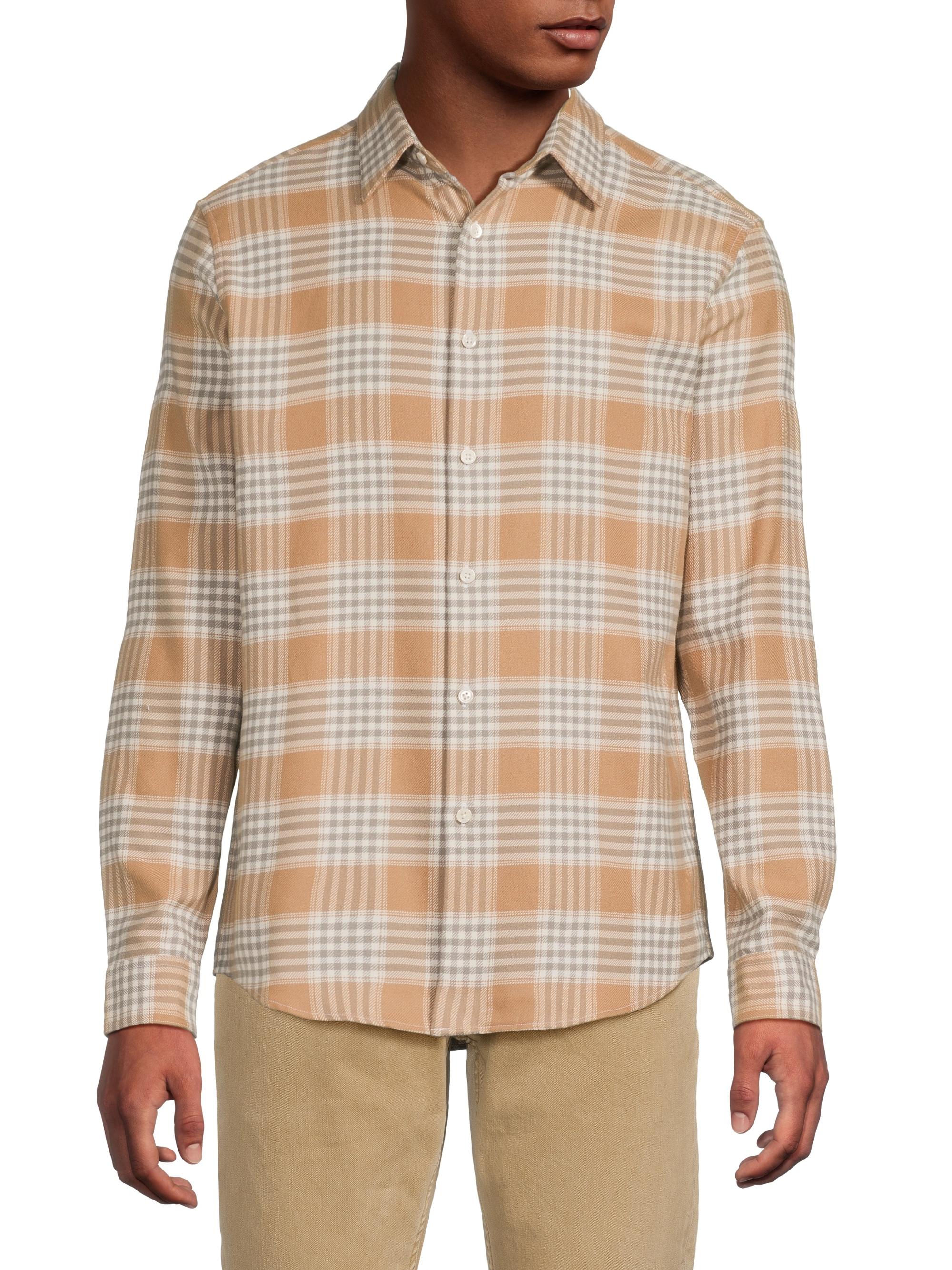 Click here for Theory Mens Irving Checked Cotton Shirt - Brown Mu... prices