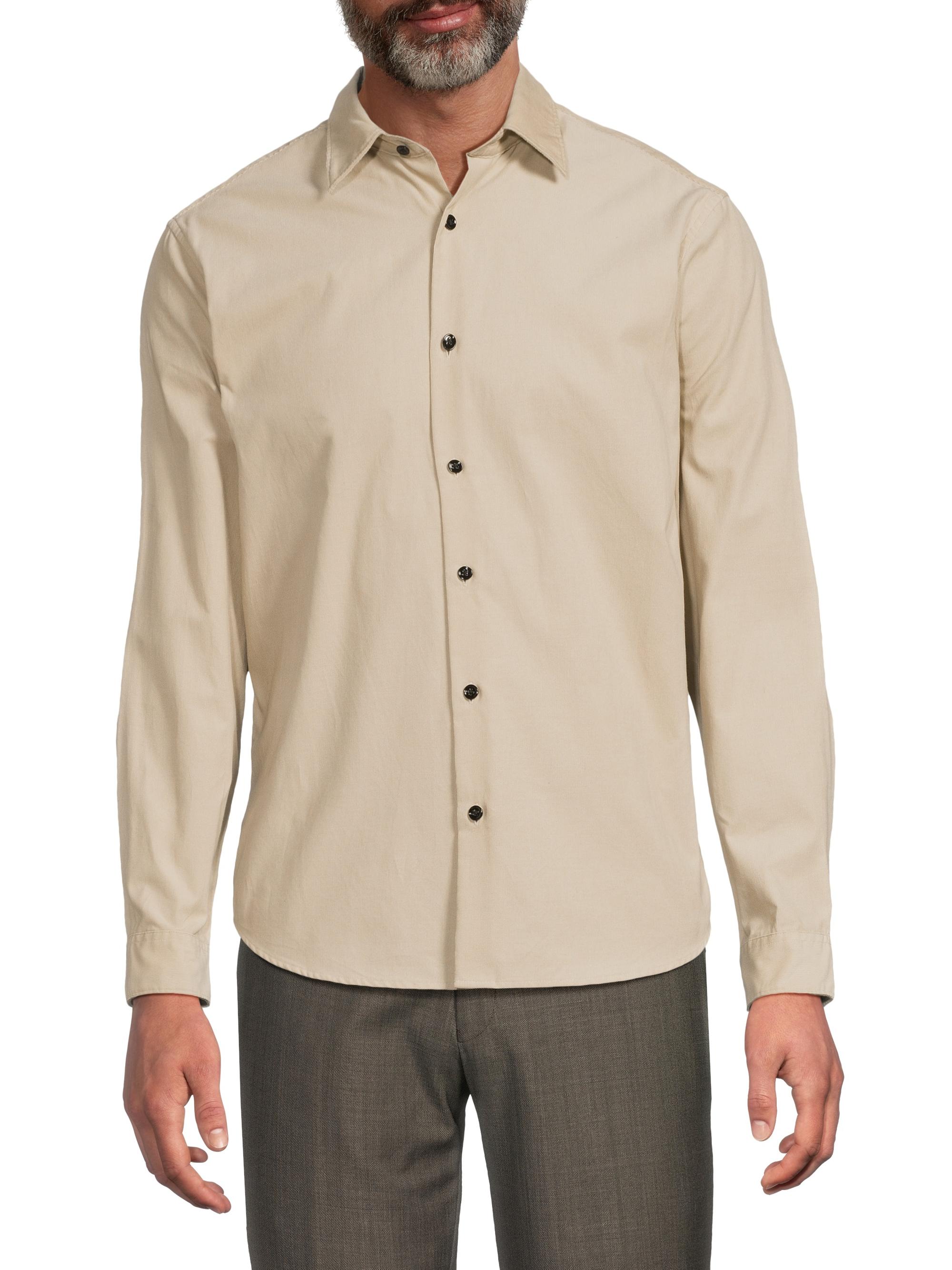 Click here for Theory Mens Irving Spread Collar Cotton Shirt - Be... prices
